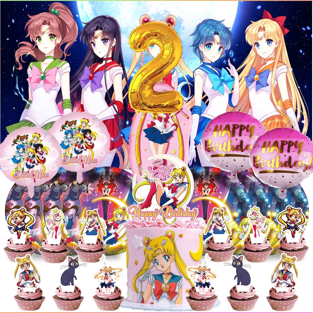 Sailor Moon 2nd Tableware Balloons Cake Toppers Backdrop Banner ...