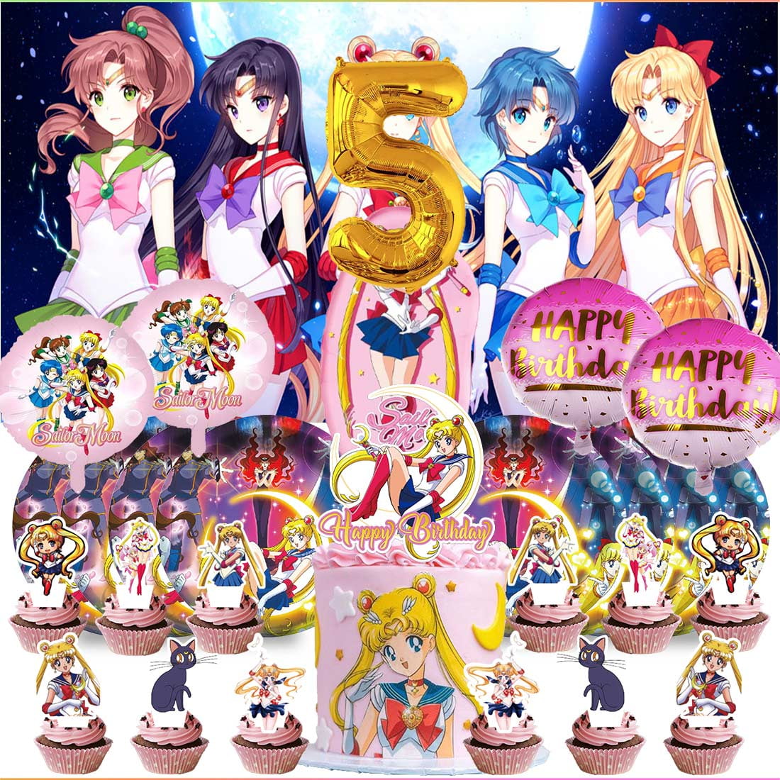Sailor Moon 5th Tableware Balloons Cake Toppers Backdrop Banner ...