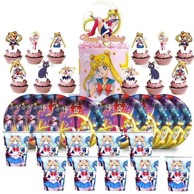 Sailor Moon Birthday Cups Party Supplies Plates Decorations Cake Topper ...