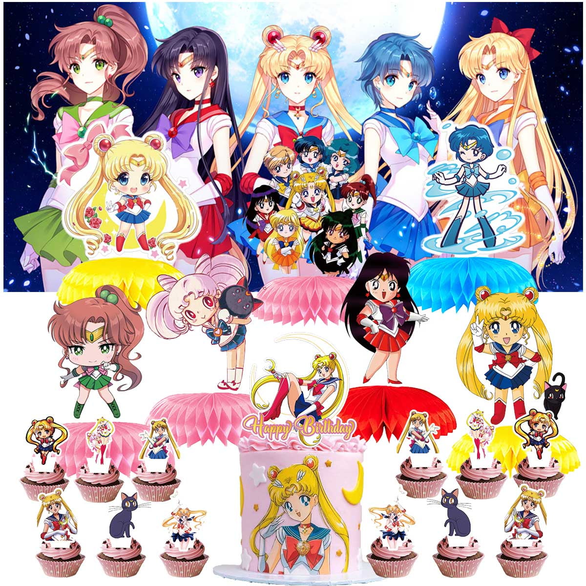 Sailor Moon Honeycomb Centerpieces Table Toppers Backdrop Decorations ...