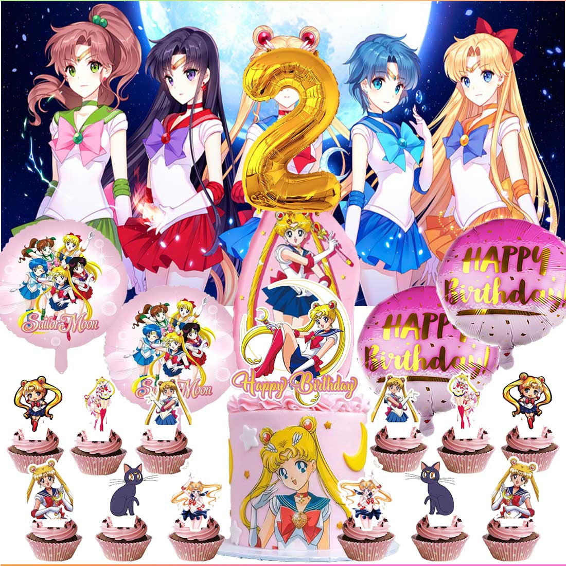 Sailor Moon Party Supplies Decor 2nd Kit Balloons Birthday Cake Topper ...