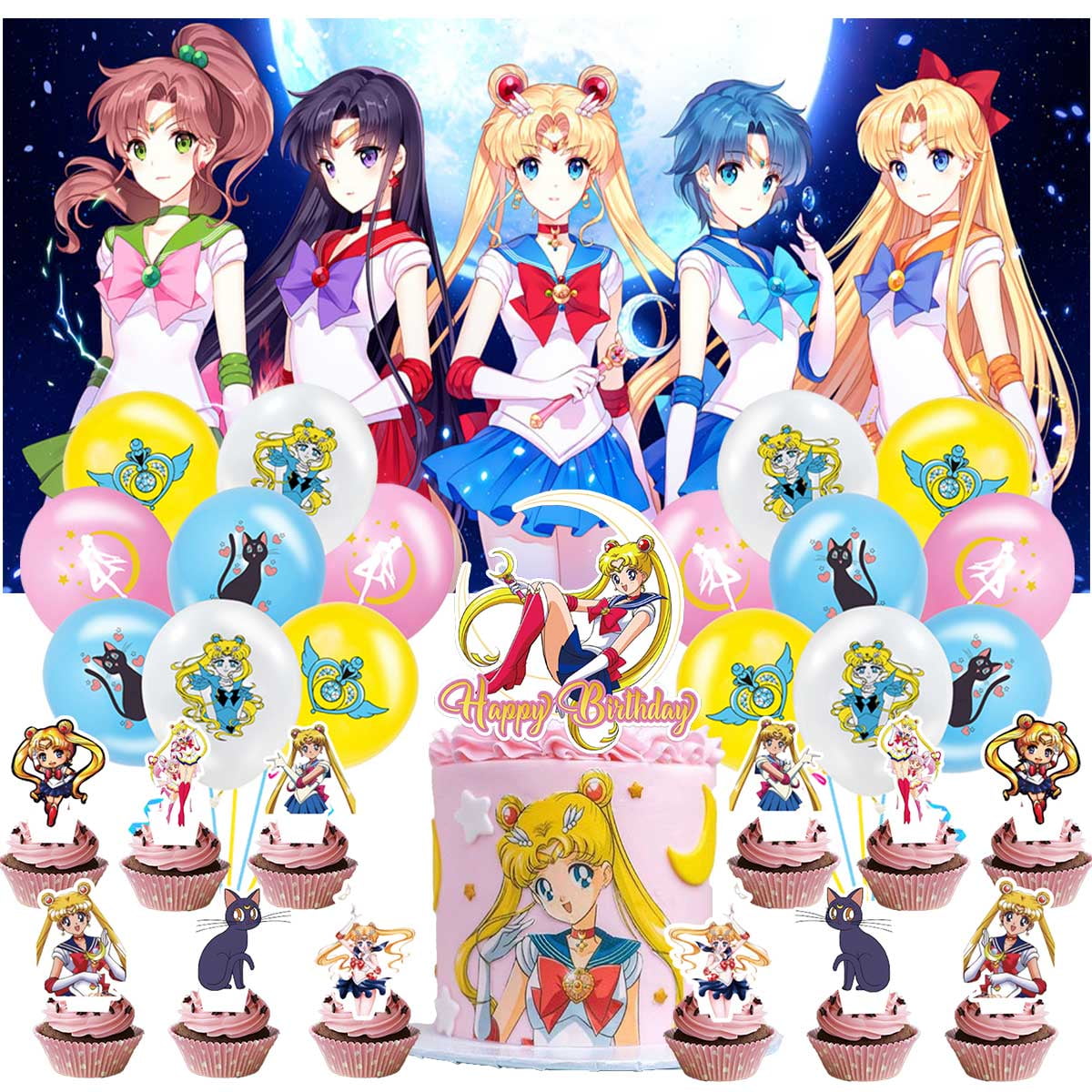Sailor Moon Party Supplies Latex Balloons Decor Banner Backdrop Kit ...
