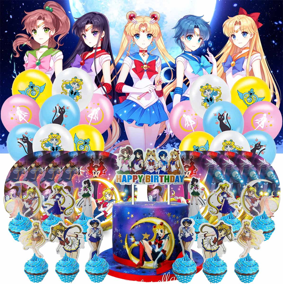 Sailor Moon Party Supplies Plates Decorations Birthday Cake Topper ...