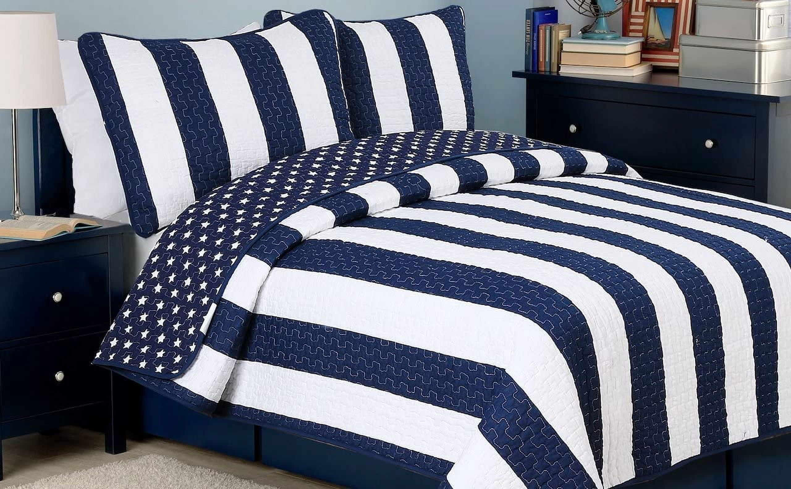 Sailor Popeye 's Bedding Quilt Set, Nautical Navy Blue White Star ...