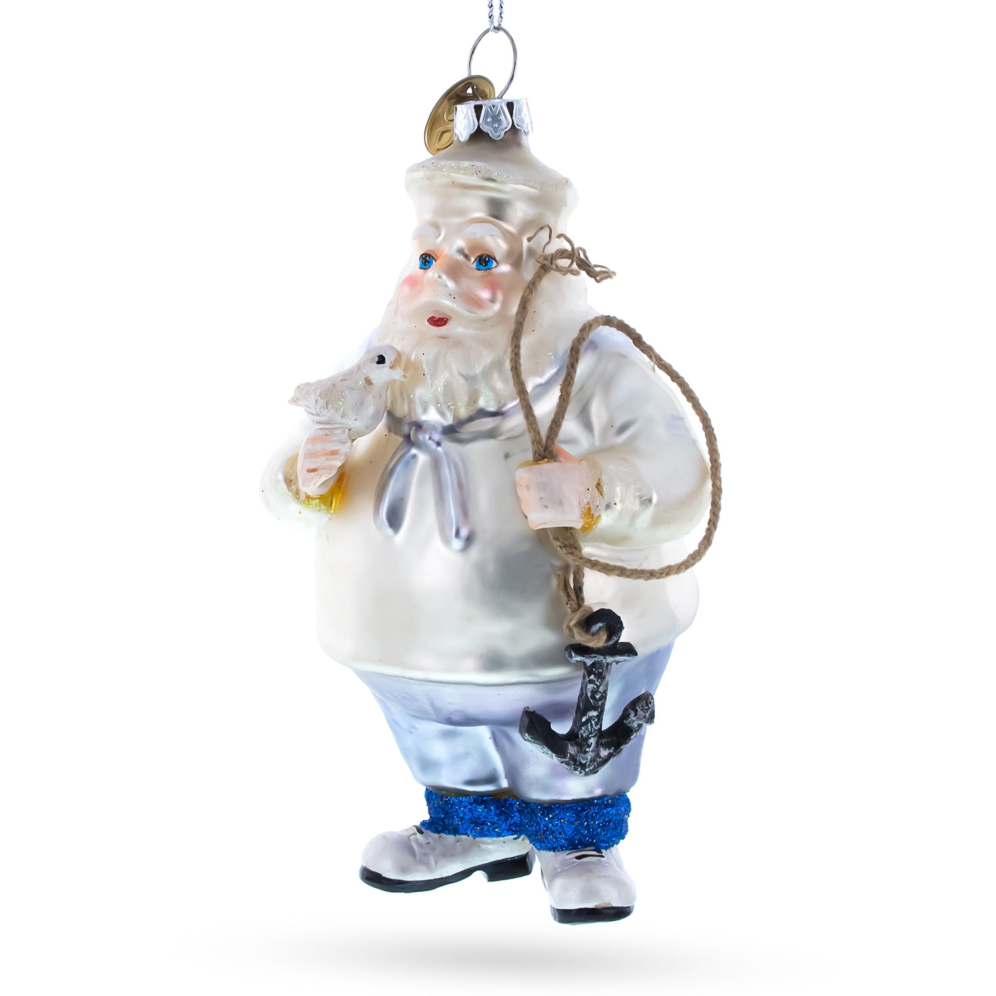 Sailor Santa with Anchor Glass Christmas Ornament - Walmart.com