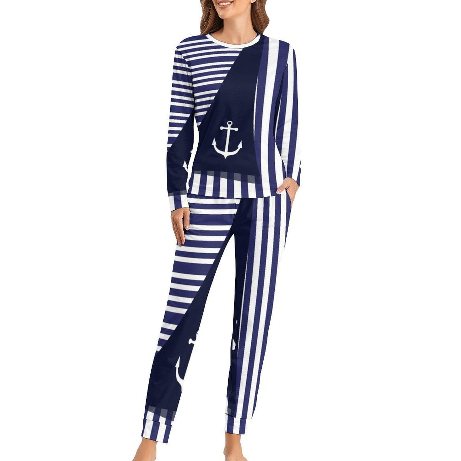 Sailor Stripes With Anchor Pajamas Woman 2 Piece Vintage Pajamas Set ...