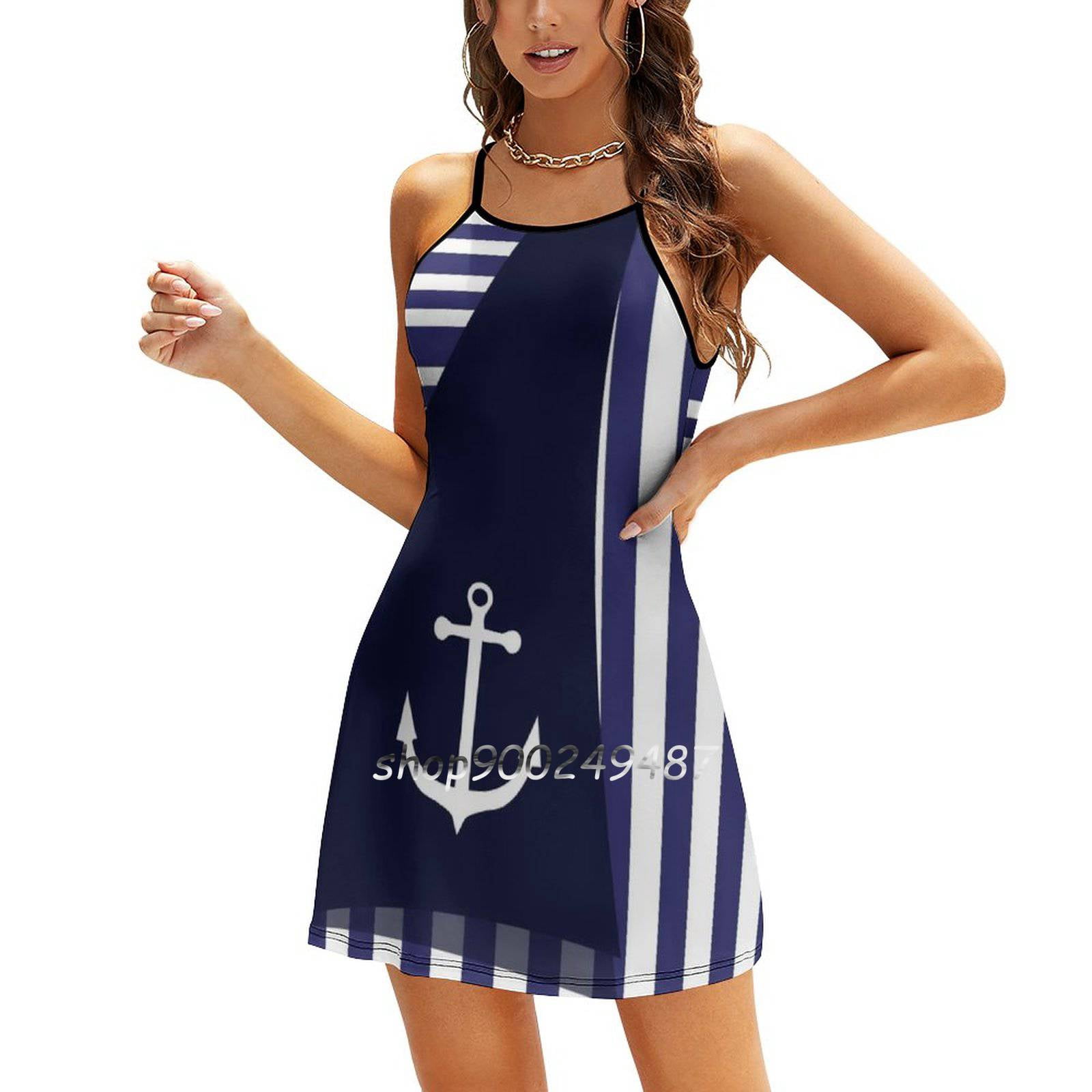 Sailor Stripes With Anchor Sweetheart Knot Flared Dress Fashion Design ...