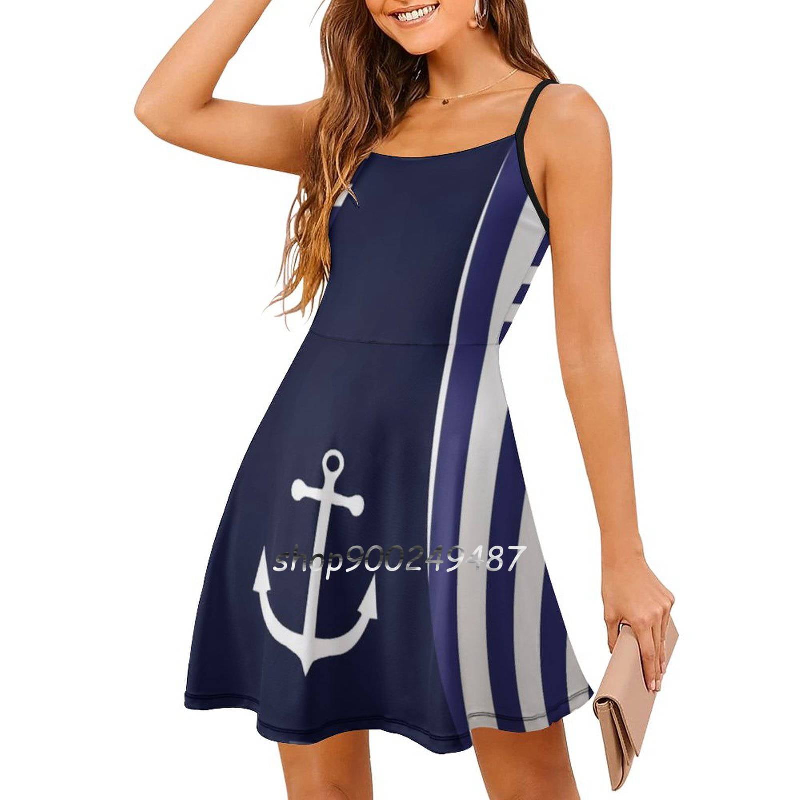 Sailor Stripes With Anchor Sweetheart Knot Flared Dress Fashion Design ...