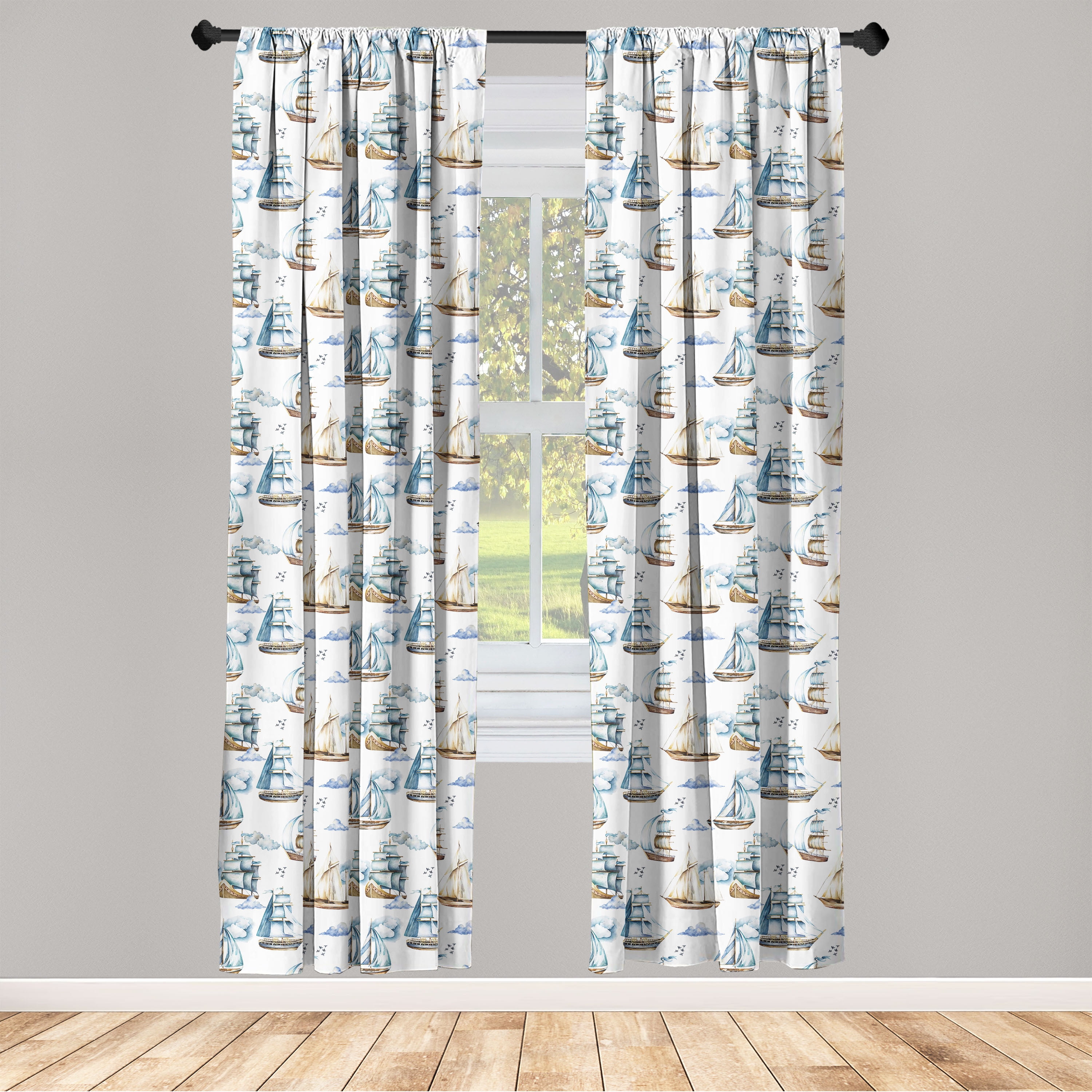Sailor Window Curtains, Nautical Style Marine Ships Sails Cruising ...