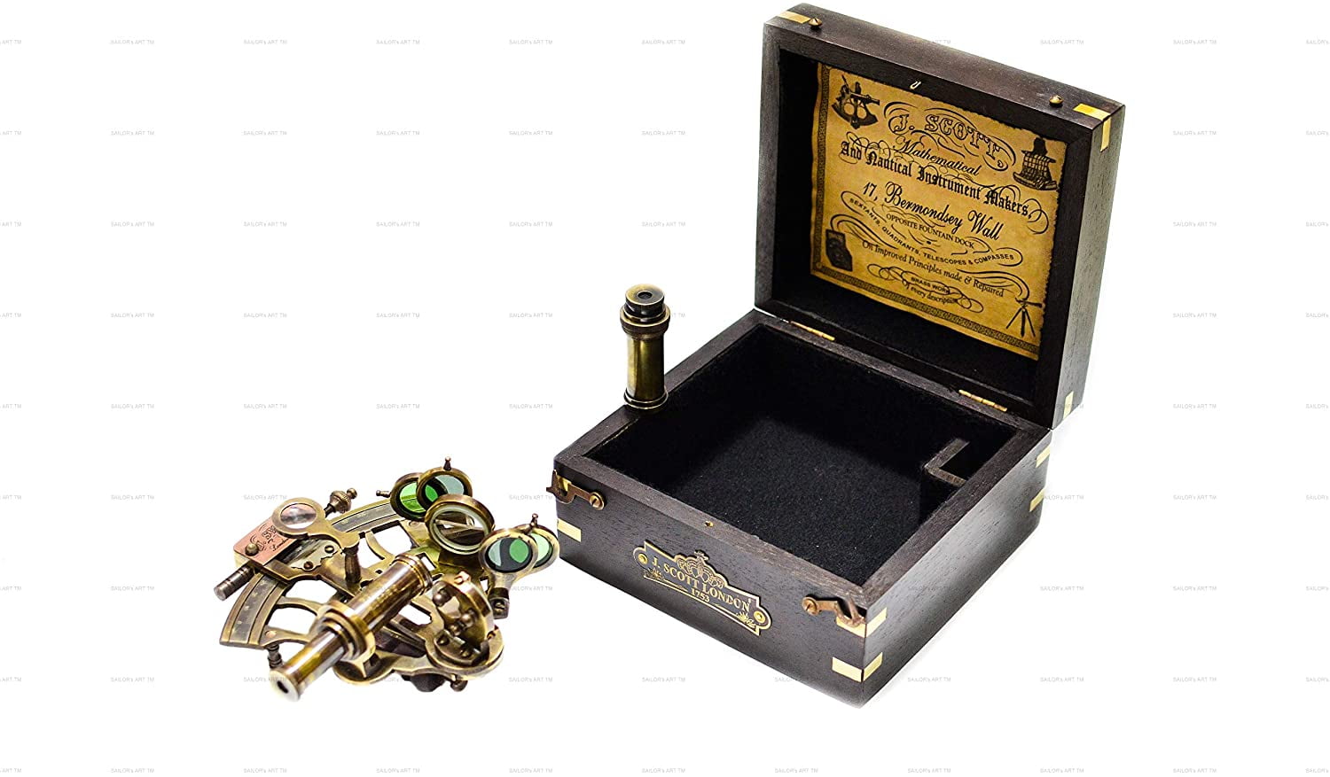 Sailor's Art Antique Brass Nautical Sextant Wooden Box-Navigation ...