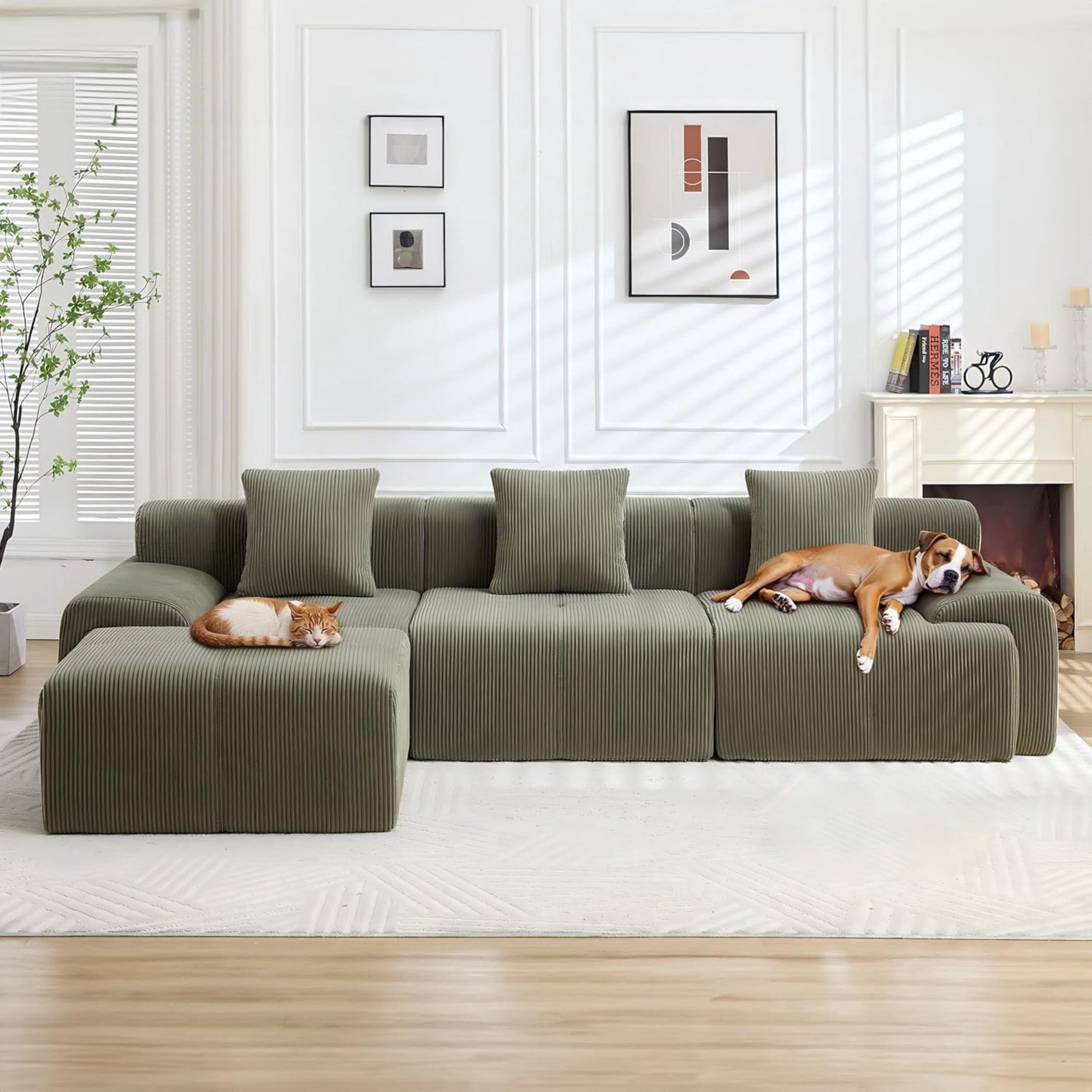 Sailvan 118"" Modern L-Shaped Modular Sectional Sofa, Corduroy Boneless ...