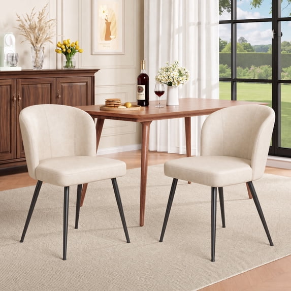 Sailvan Beige Dining Chairs Set of 2, Leather Dining Room Chairs ...
