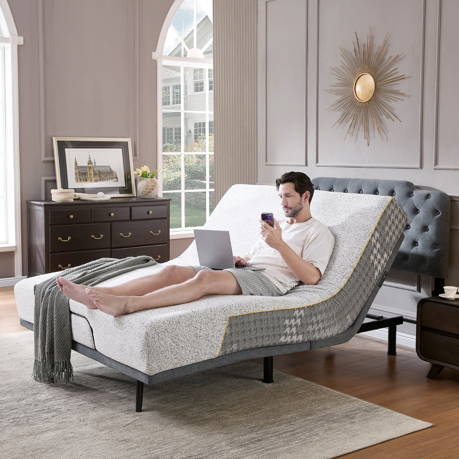 Sailvan Adjustable Bed Frame, Electric Bed Frame Queen Size with with ...