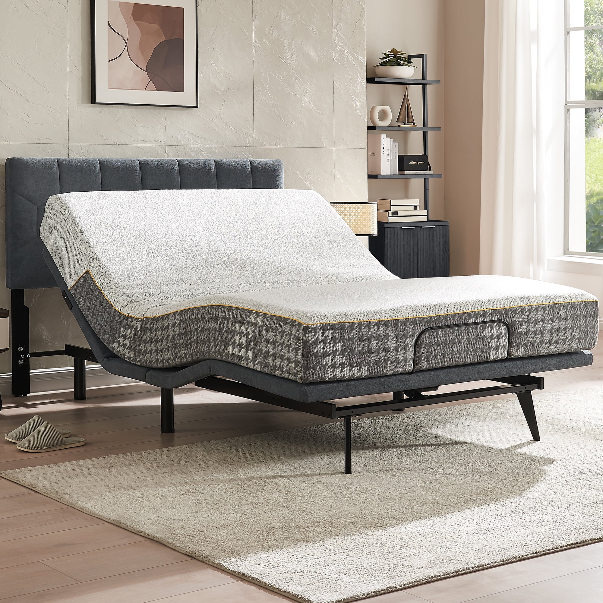 Sailvan Queen Adjustable Bed Frame with Upholstered Headboard ...