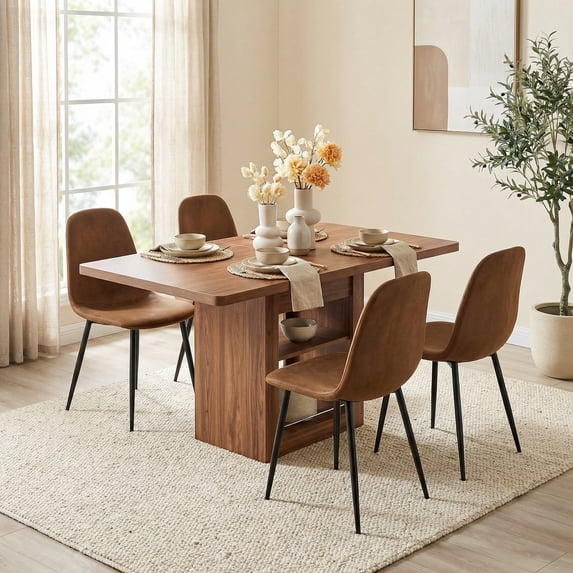 Sailvan Expandable Dining Table Chair Set, 59-71 Inch Pull-Out MDF ...