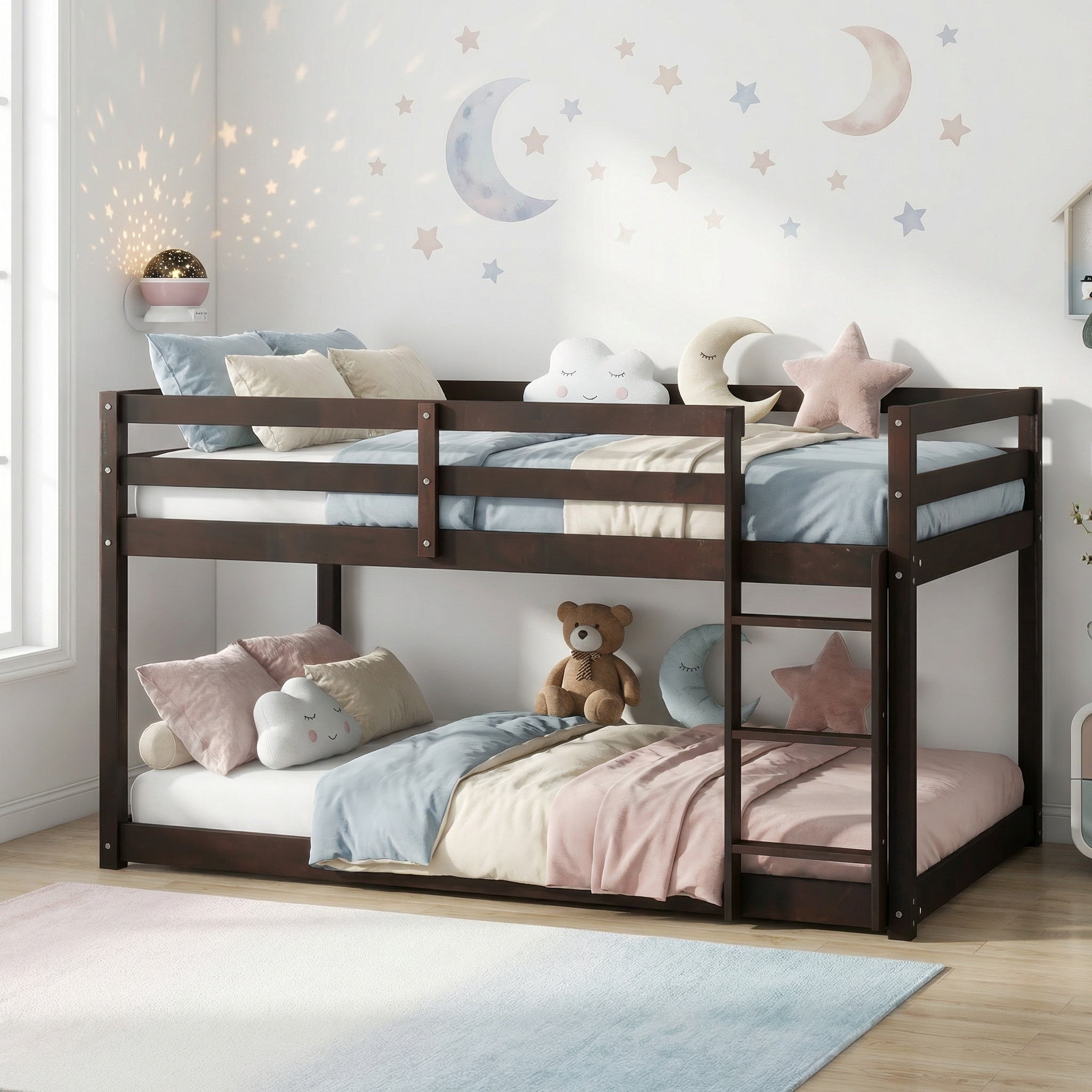 Sailvan Floor Bunk Bed Twin Over Twin, Solid Wooden/Solid Rubber, Upper ...