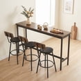 Sailvan Long Bar Table Set with 3 PU Upholstered Stools, Industrial ...