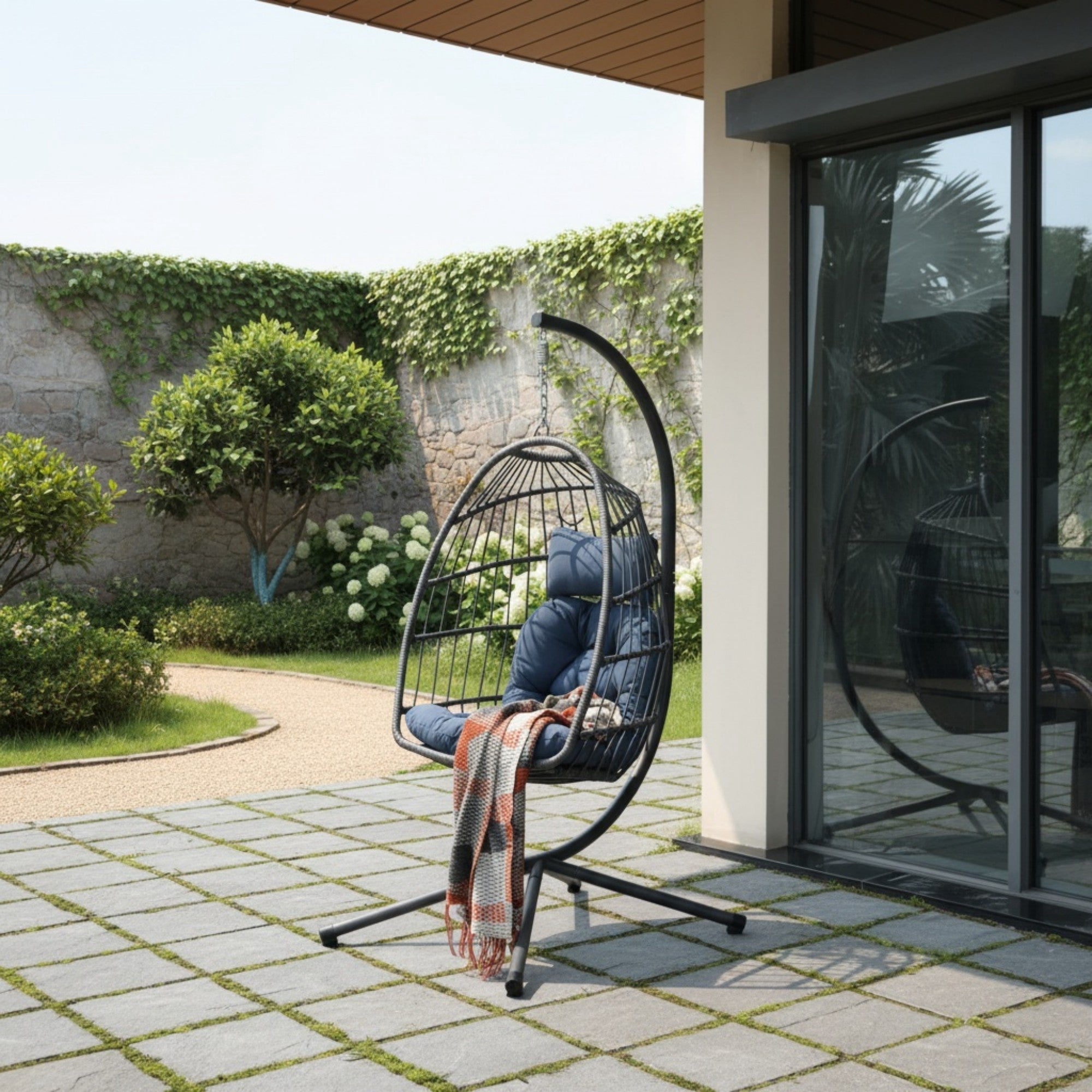 Sailvan Outdoor Foldable Egg Hanging Swing Chair with Stand - Walmart.com