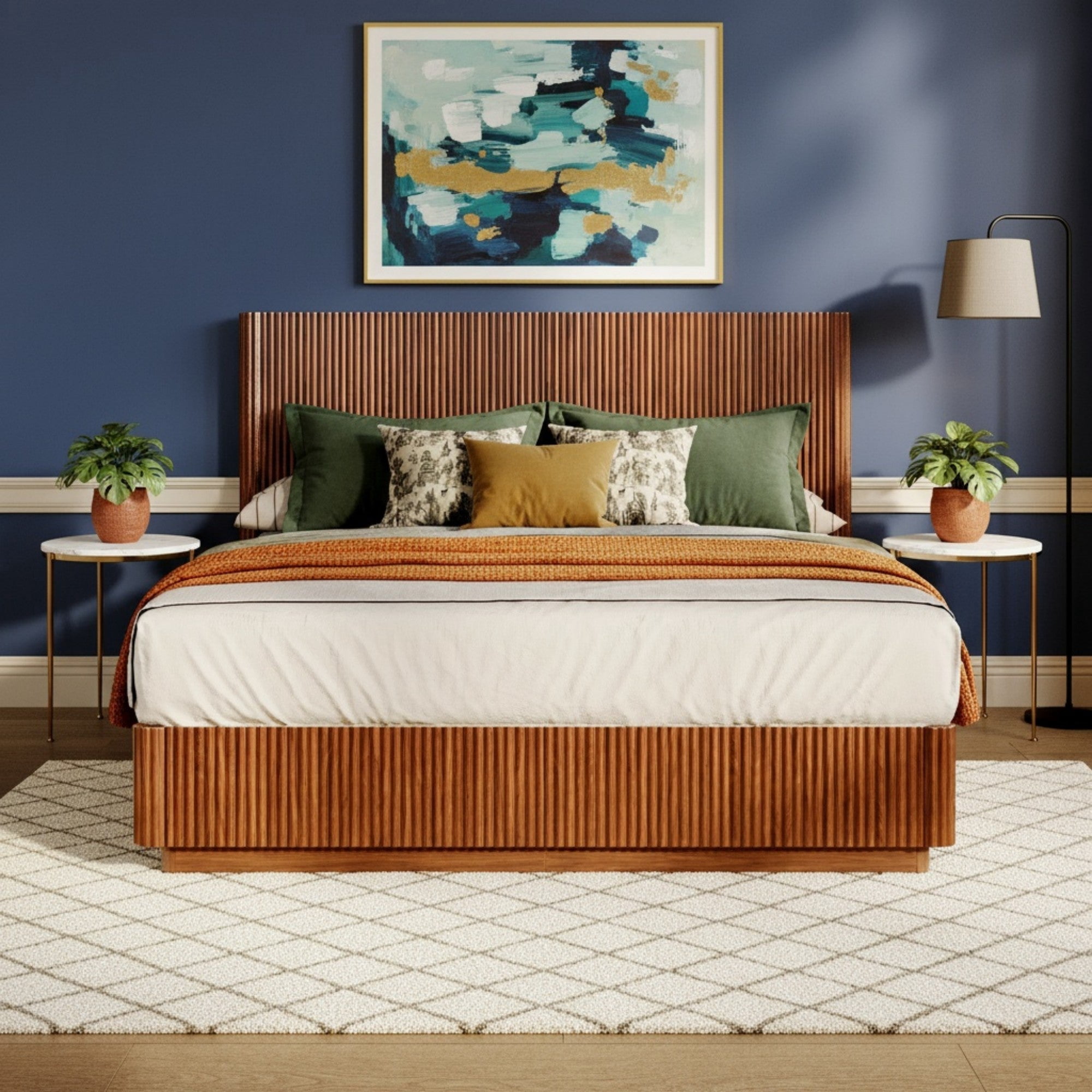 Sailvan Queen Bed Frame with LED Lights and Corrugated Curved Design ...