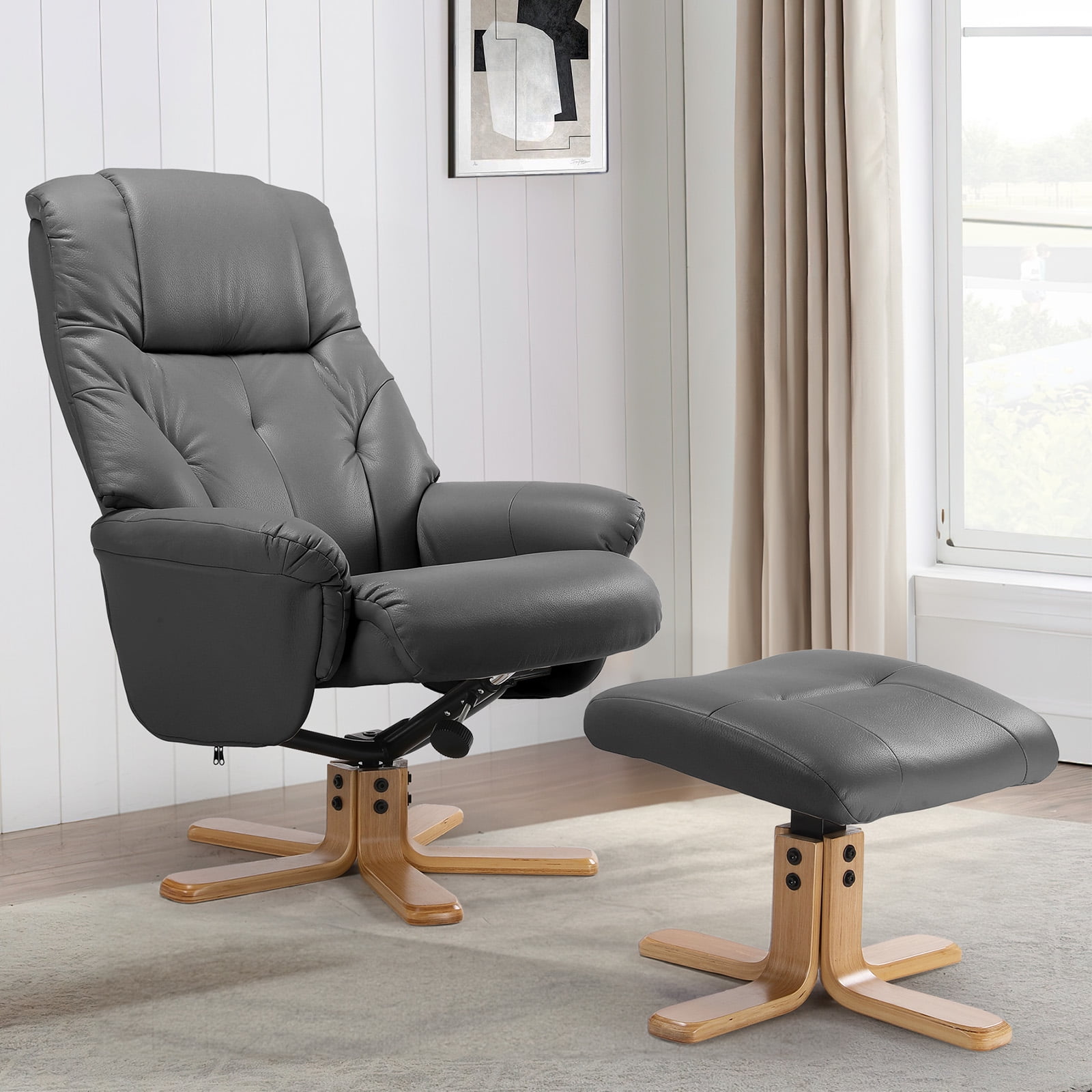 Sailvan Recliner Chair for Adults, Leather Swivel Chair with Ottoman ...