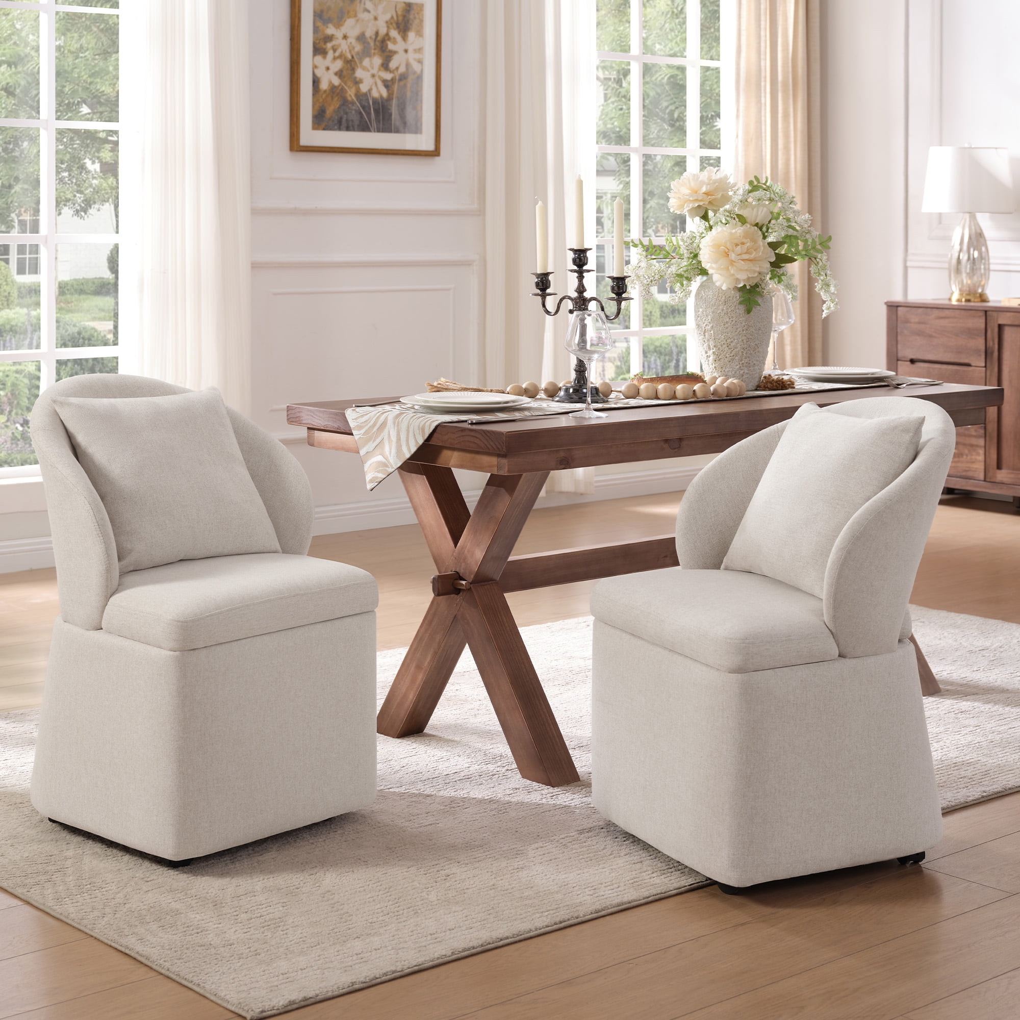 Sailvan Dining Chairs with Casters & Storage, Barrel Chair Round Accent ...