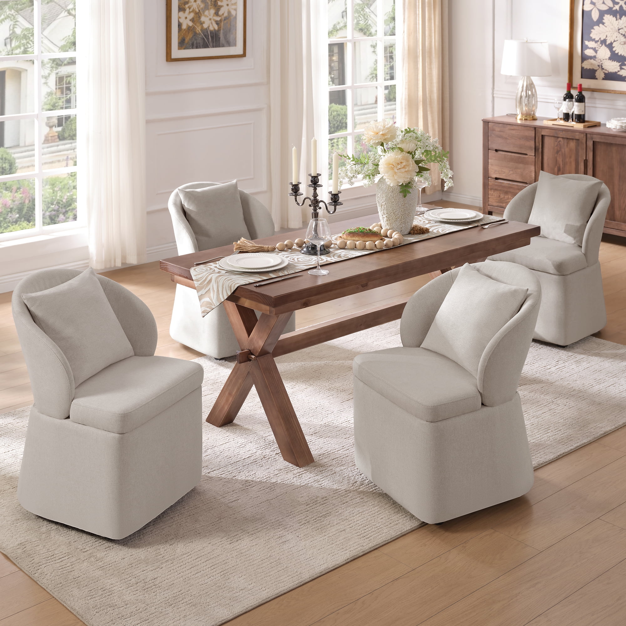 Sailvan Dining Chairs with Casters & Storage, Barrel Chair Round Accent ...