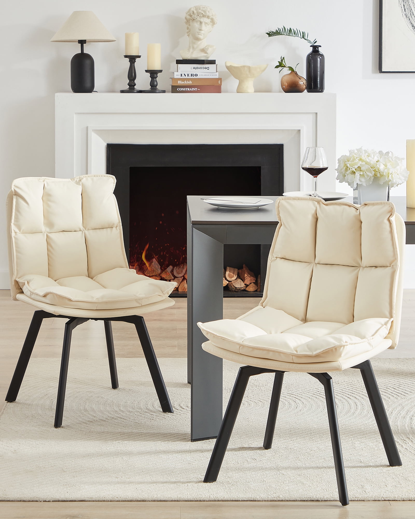 Sailvan Swivel Dining Chair Set of 2, Faux Leather Upholstered Kitchen ...