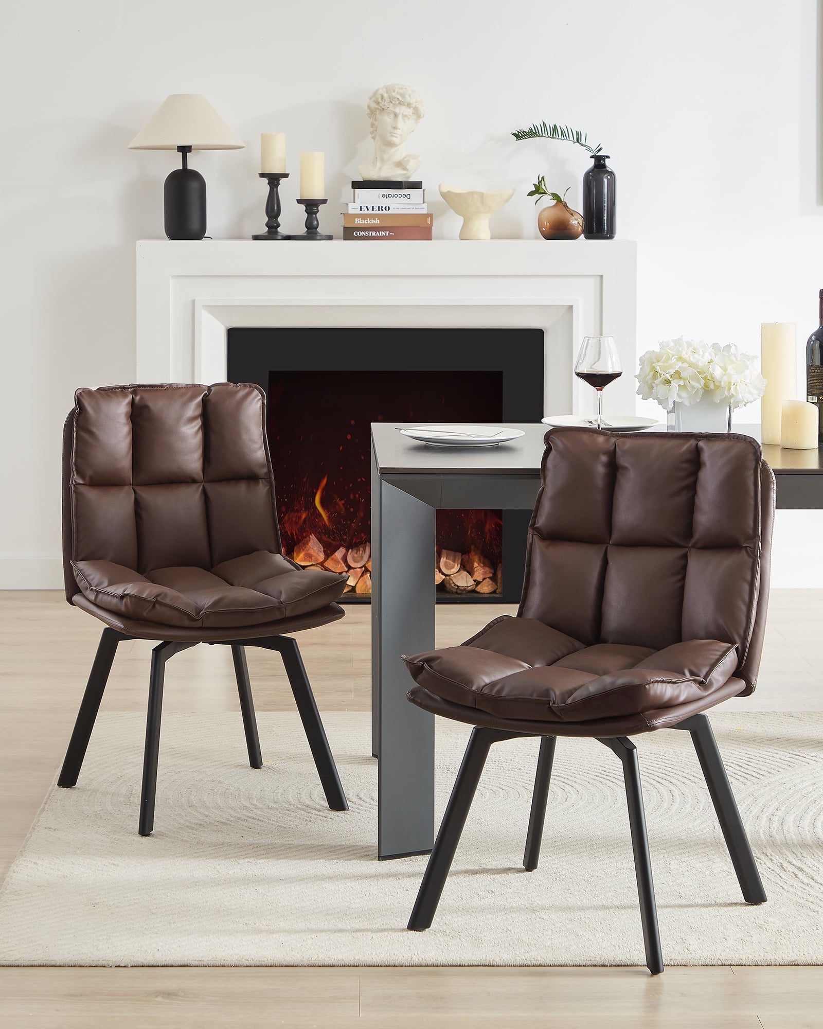 Sailvan Swivel Dining Chair Set of 2, Faux Leather Upholstered Kitchen ...