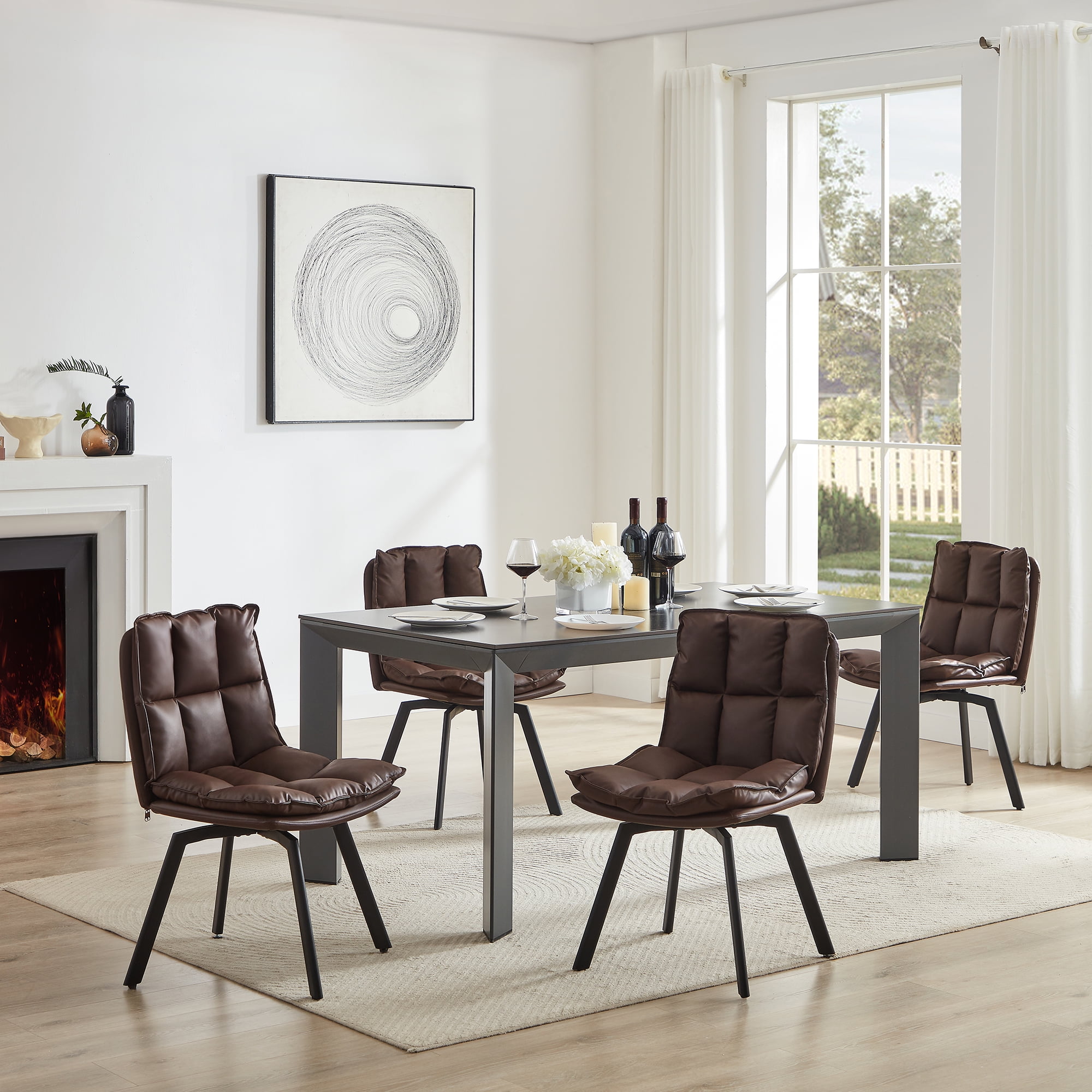 Sailvan Swivel Dining Chair Set of 4, Faux Leather Upholstered Kitchen ...