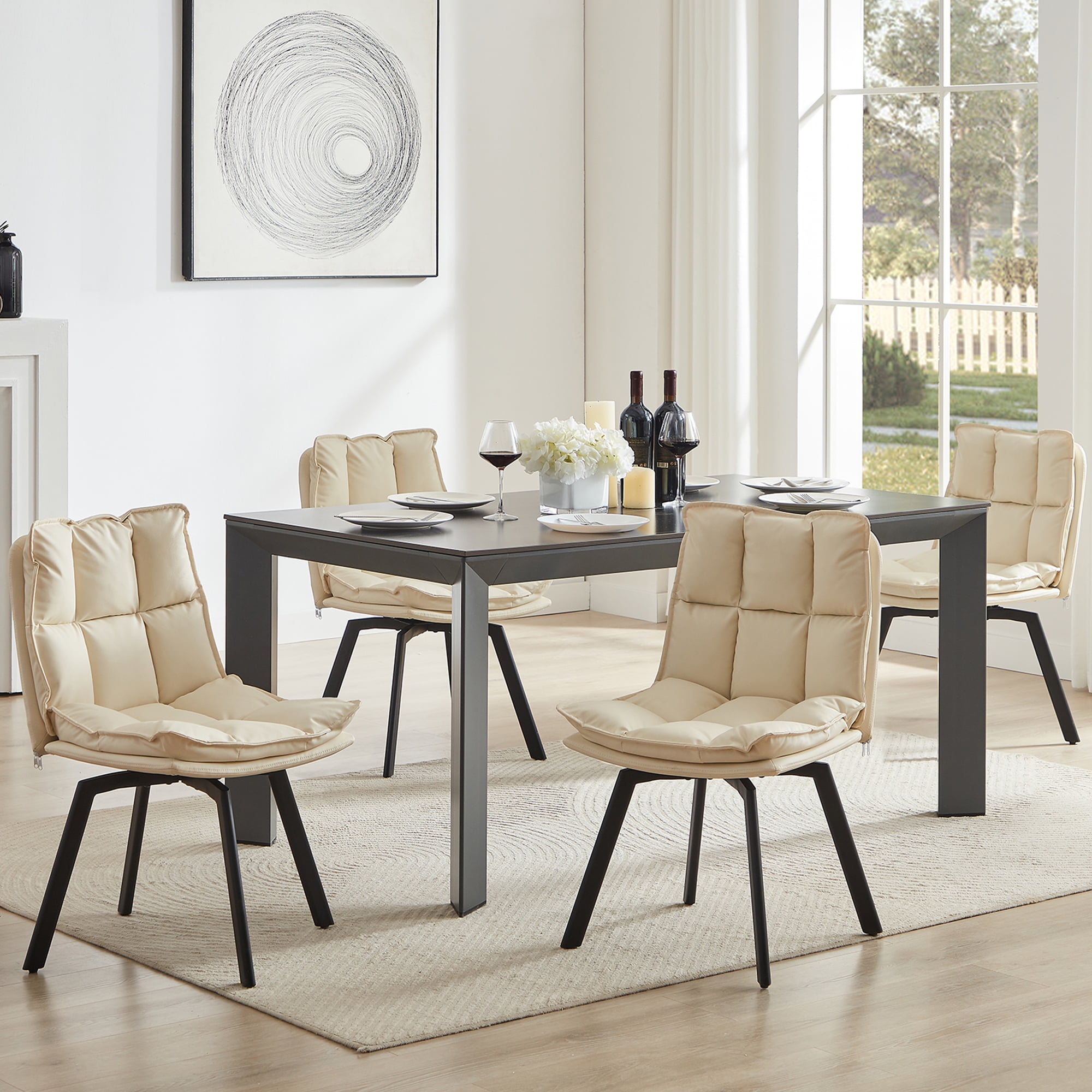 Sailvan Swivel Dining Chair Set of 4, Faux Leather Upholstered Kitchen ...