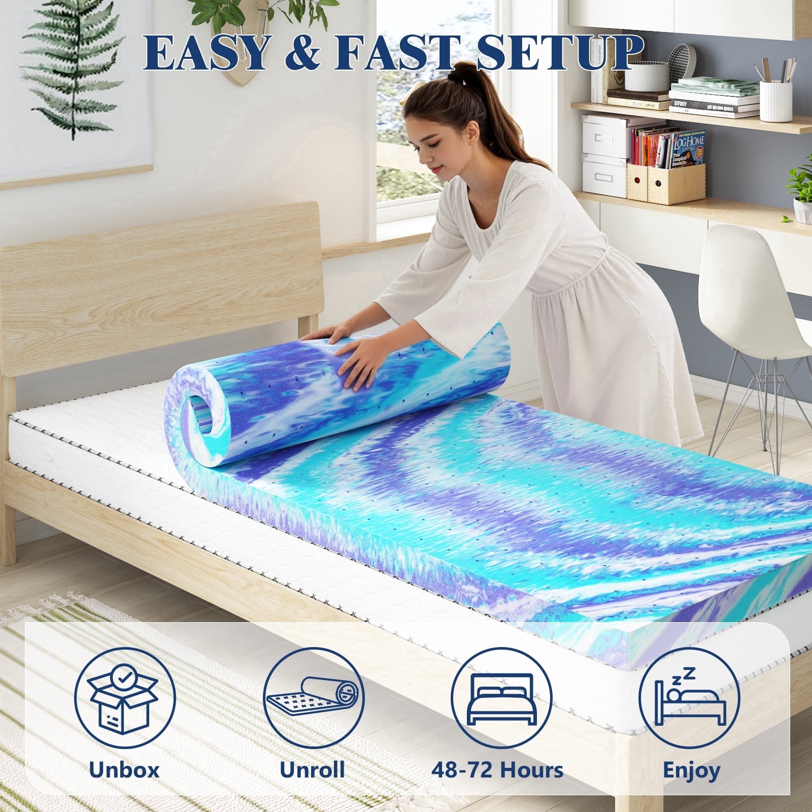 Sailvan Twin XL Mattress Topper with Removable Fitted Cover, 2 Inch Gel ...