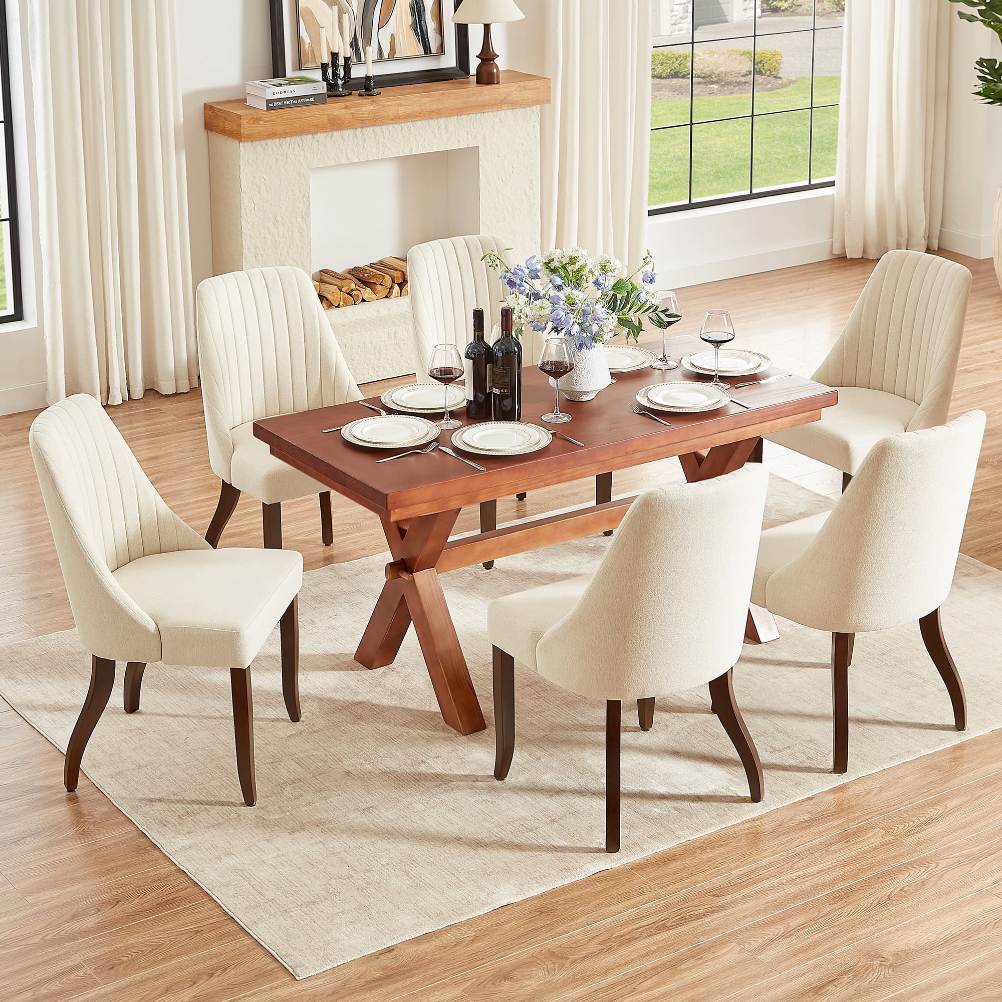 Sailvan Upholstered Dining Chairs Set of 6, Modern Fabric 6 PCS Dining ...