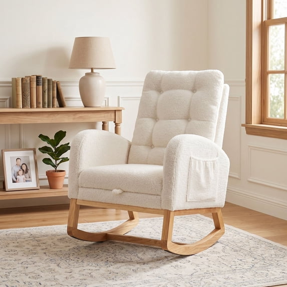 Sailvan Upholstered High Back Accent Rocking Chair with Footrest ...