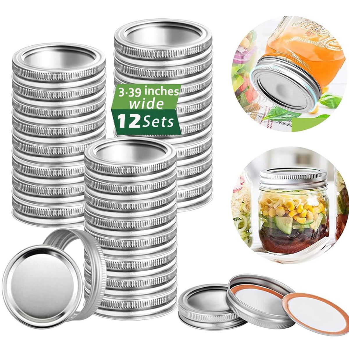 Saim Wide Mouth Mason Jars Lids and Bands- 12 PACK, Silver, Large 8.6CM ...