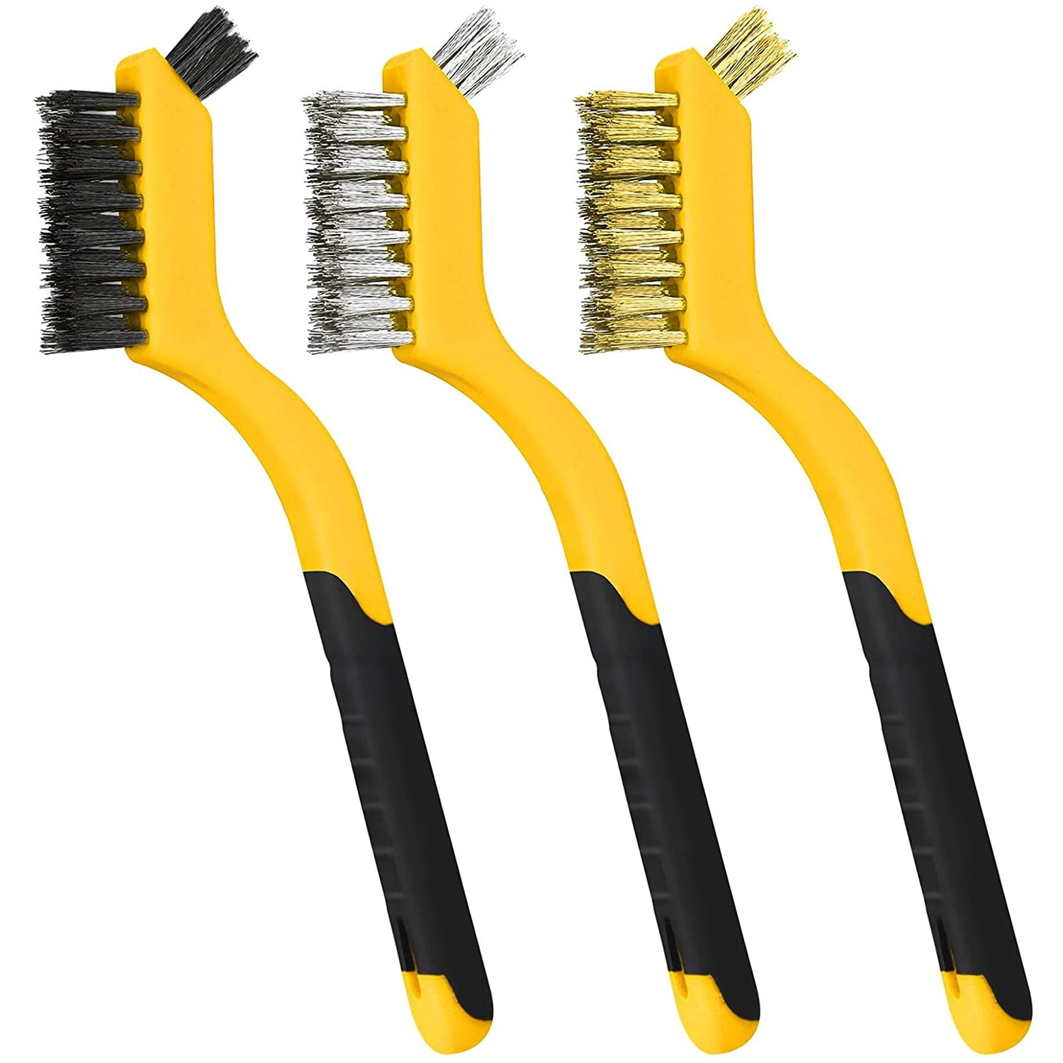Saim Wire Brush Set with Curved Handle Grip,Nylon/Brass/Stainless Steel ...
