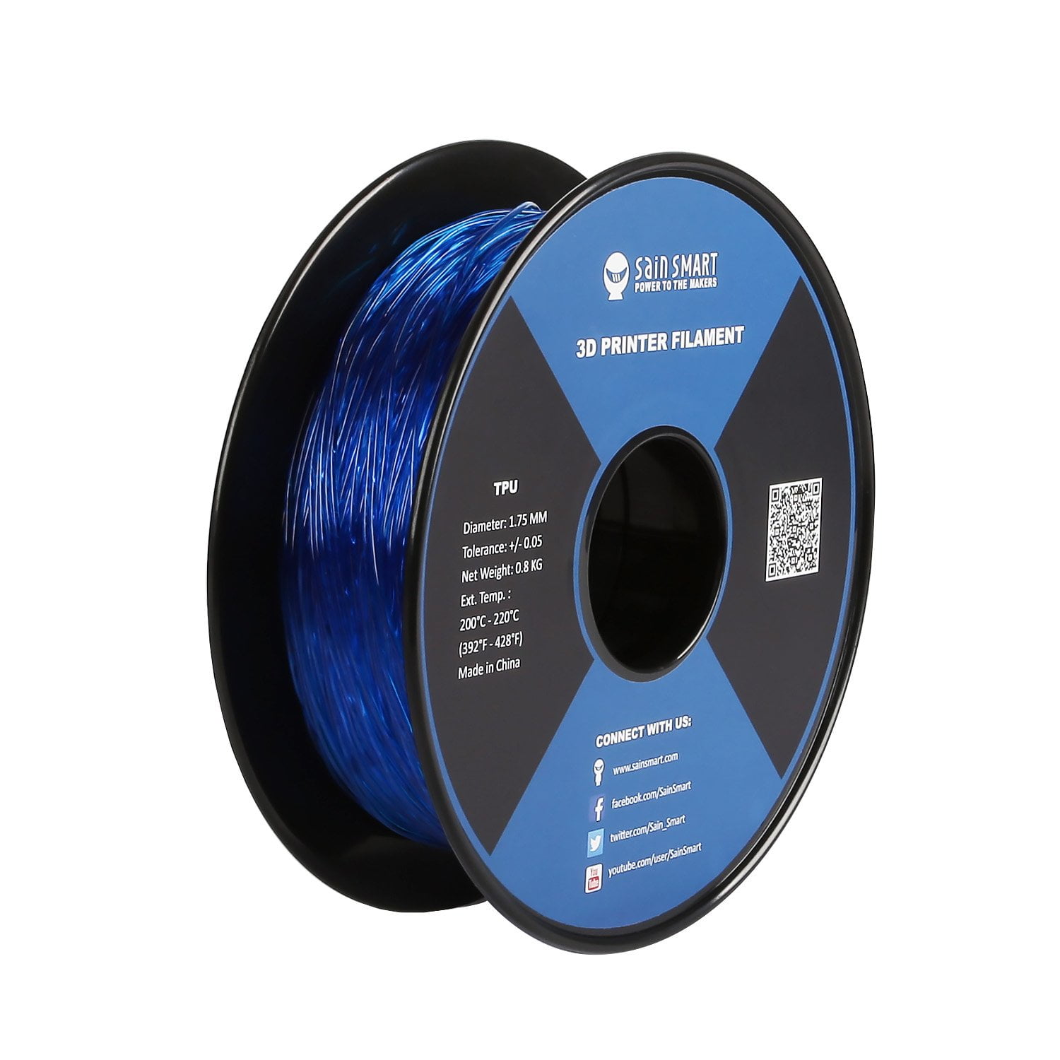 SainSmart 1.75mm Flexible TPU 3D Printers Filament - 800g Spool (Blue ...