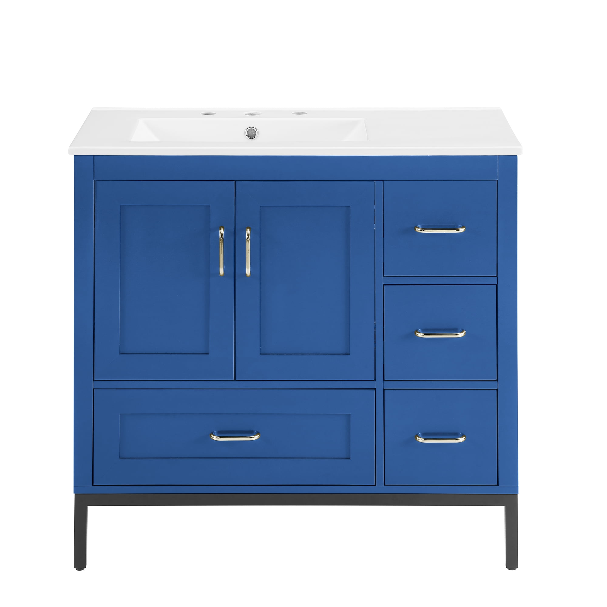 SainSpeed Bathroom Vanity With 2 Soft Closing Doors 4 Storage Drawers ...