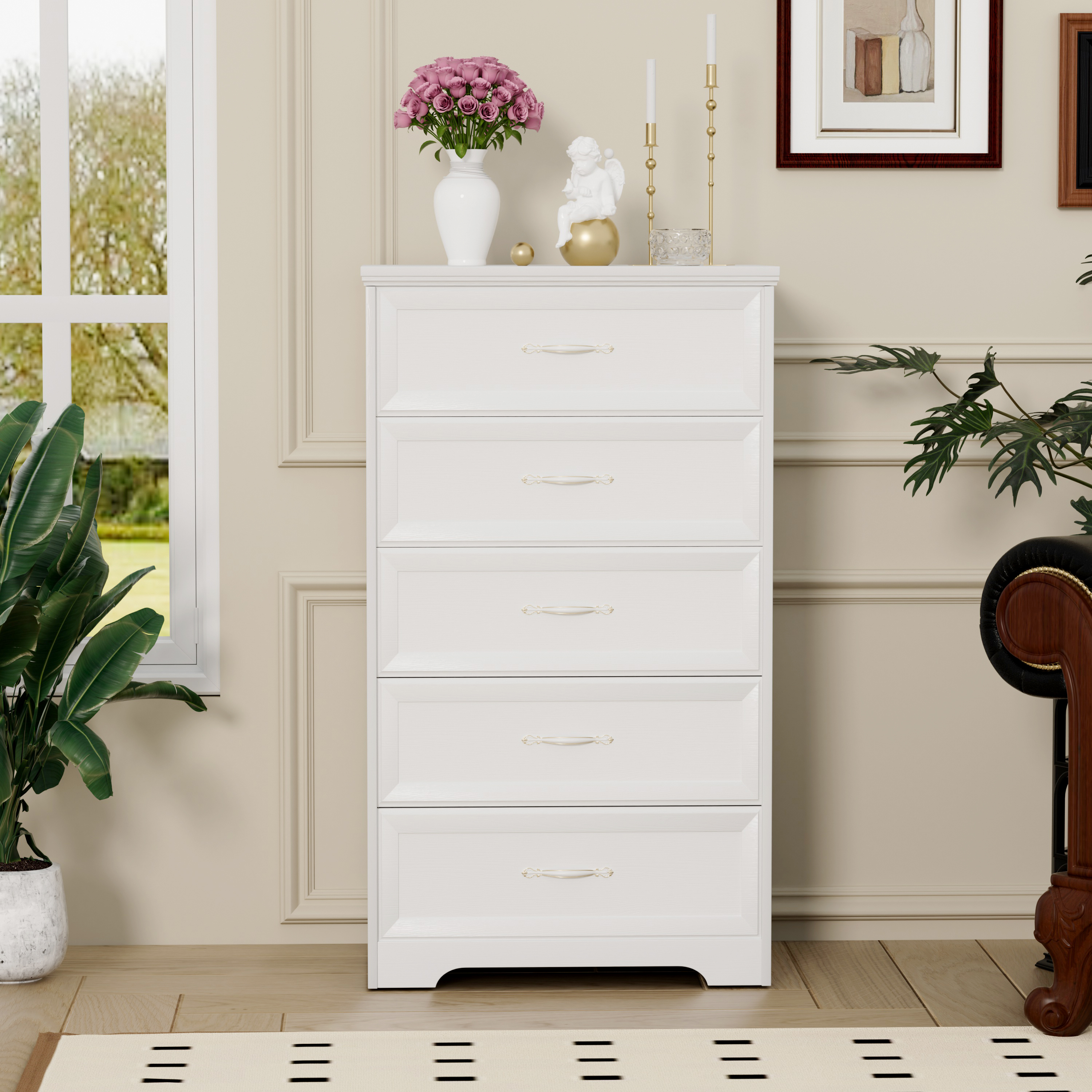 SainSpeed Drawer Chest Wood Storage Cabinets 5 Drawers Easy ...