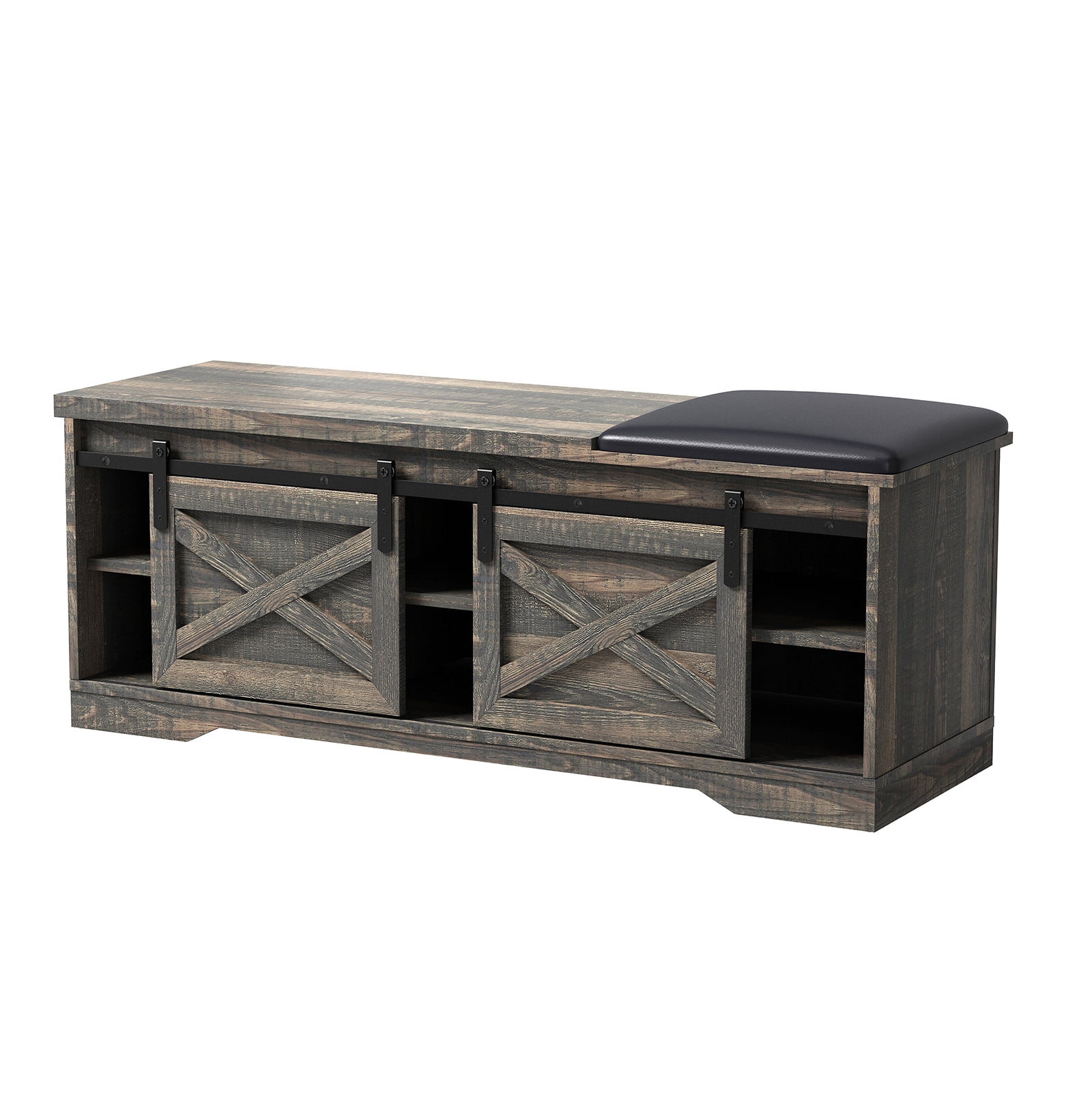 SainSpeed Farmhouse Storage Bench, Shoe Bench With 2 Adjustable Shelves ...