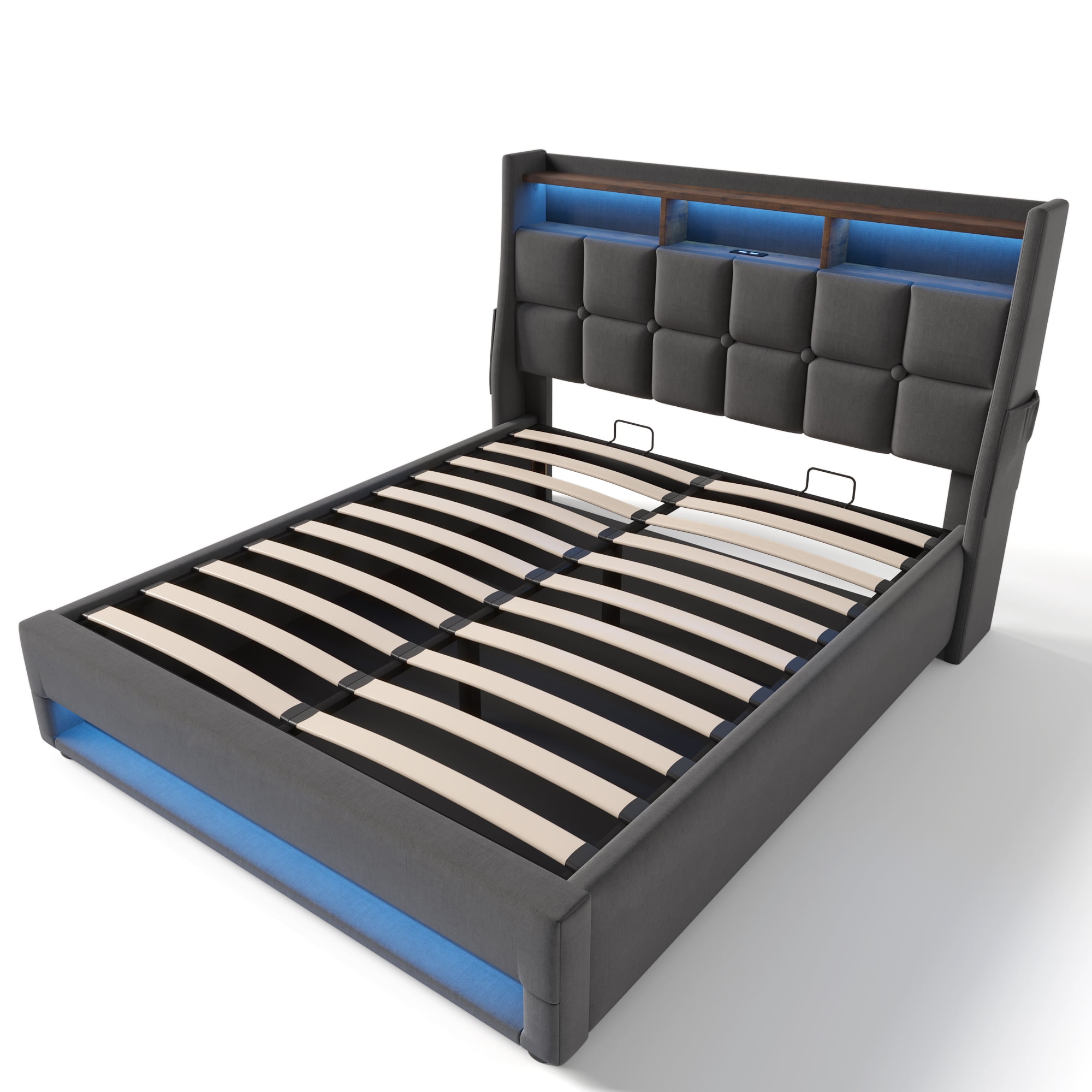 SainSpeed Full Size Upholstered Platform Bed, With LED Lights ...