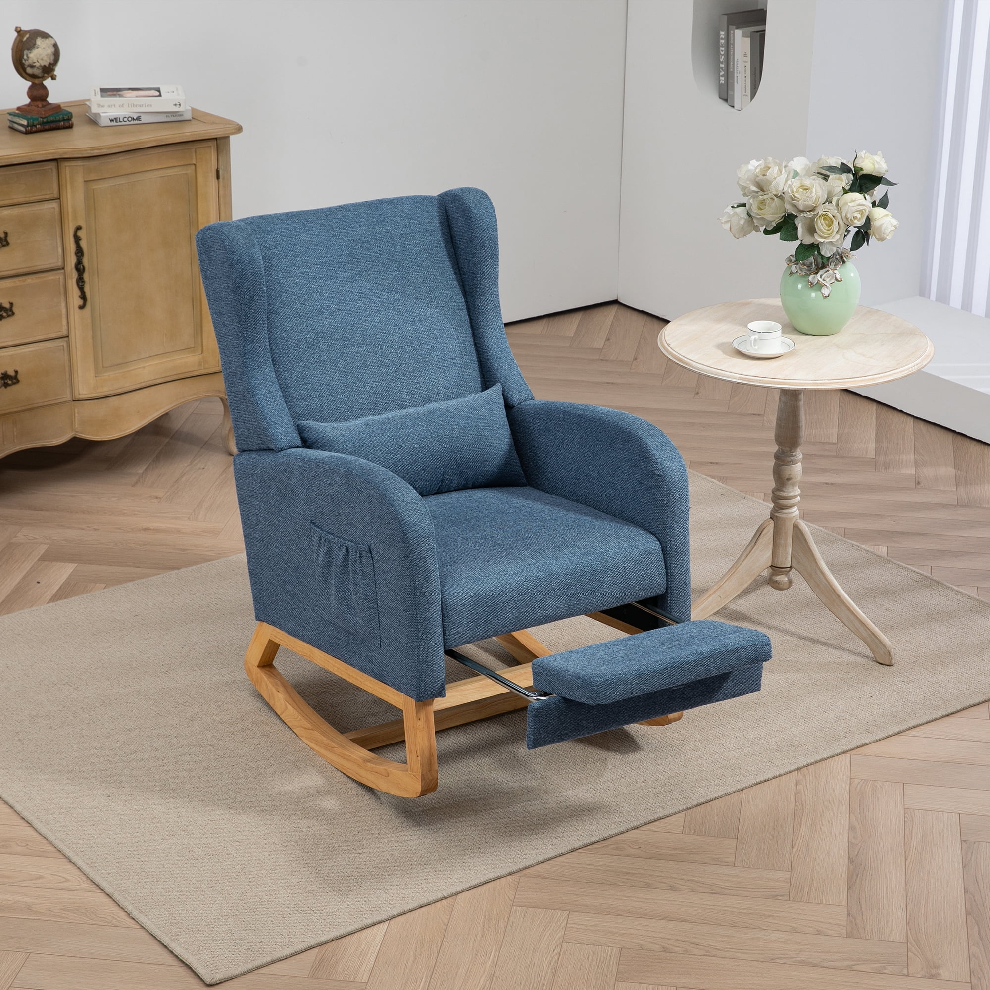 SainSpeed Rocking Chair With Retractable Footrest, Modern Nursery ...