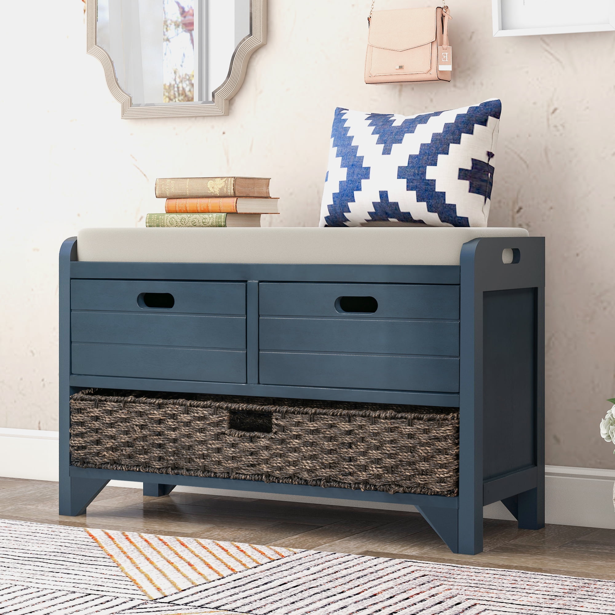 SainSpeed Storage Bench With Removable Basket, 2 Drawer & Removable ...