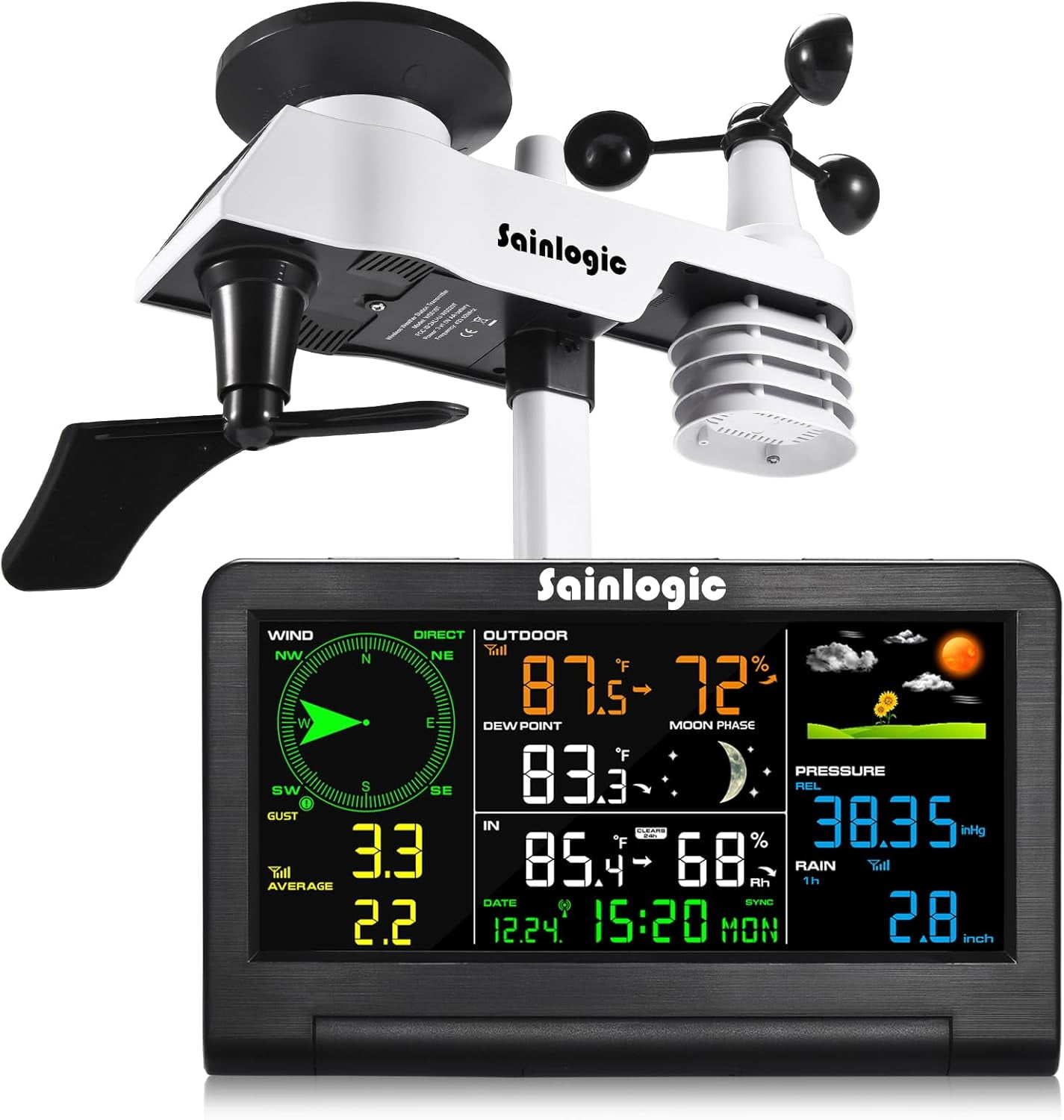Sainlogic Weather Station Wireless Indoor Outdoor with Color Display ...