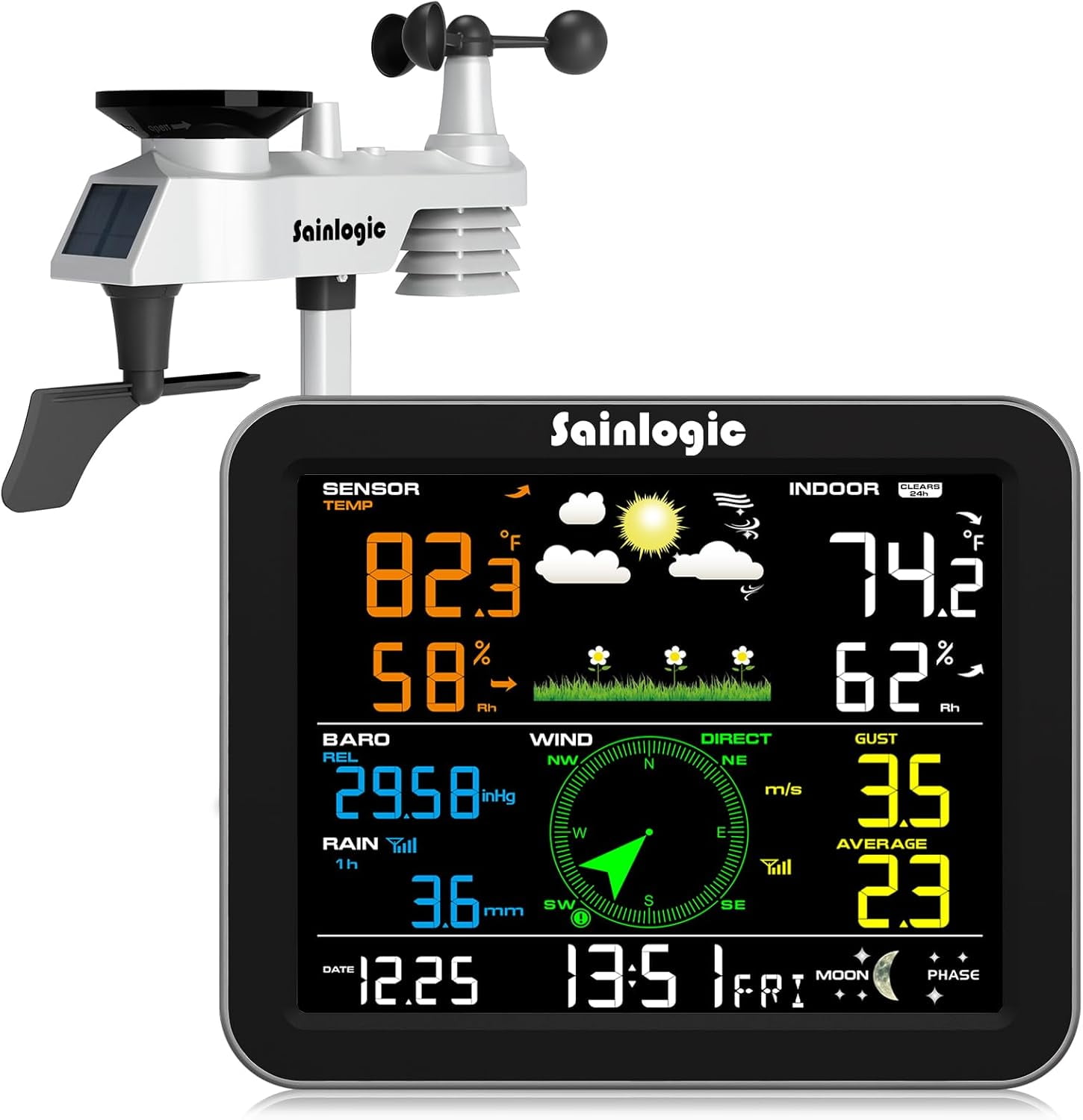 Sainlogic Weather Station Wireless Indoor Outdoor, Weather Station with ...