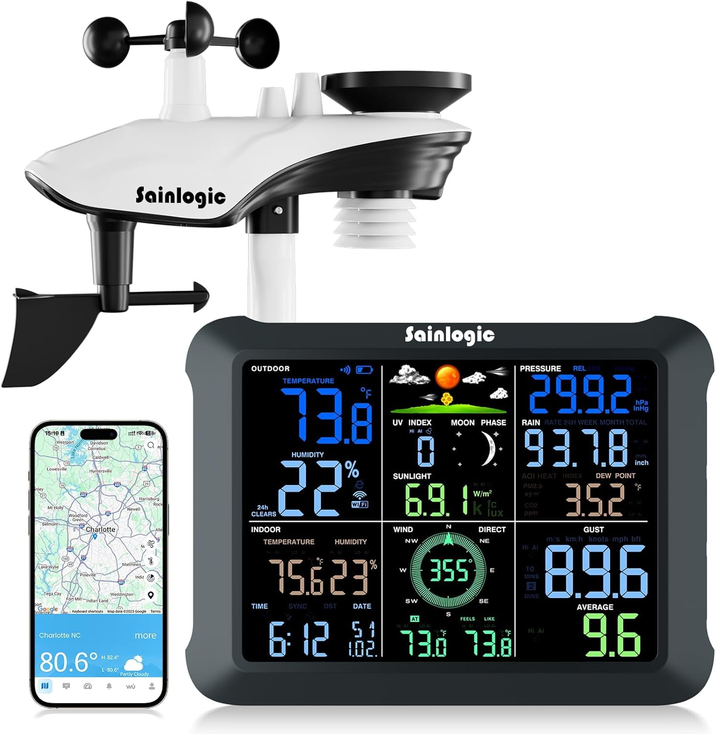Sainlogic WiFi Smart Weather Station SA9 with 24H/ 7Days Accurate ...