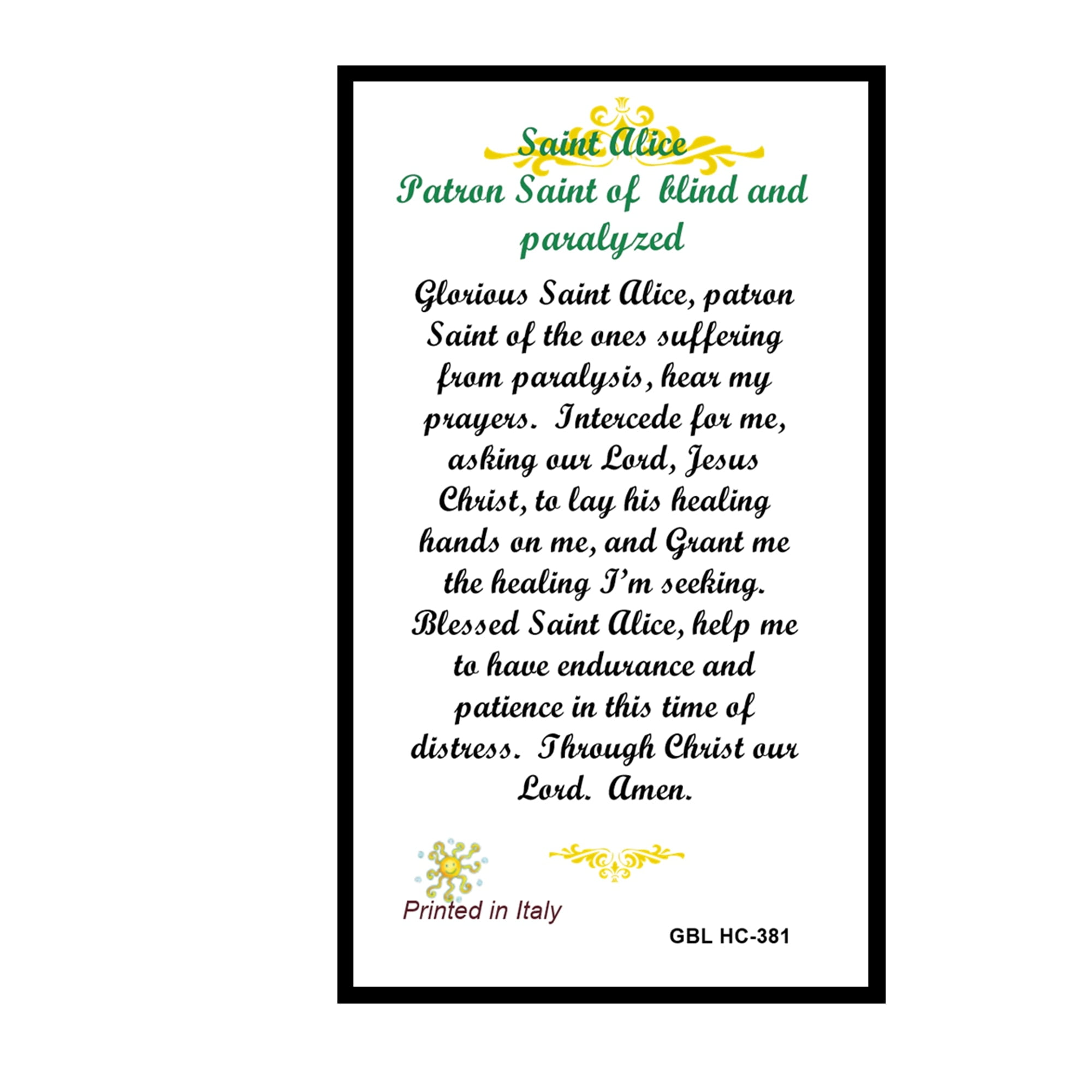 Saint Alice of Schaerbeek Patron Saint of The Paralyzed Blessed Prayer ...