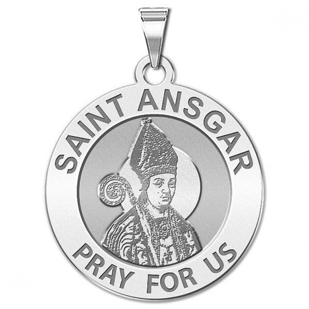 Saint Ansgar Round Religious Medal - - 2/3 Inch Size of Dime, Solid 14K ...