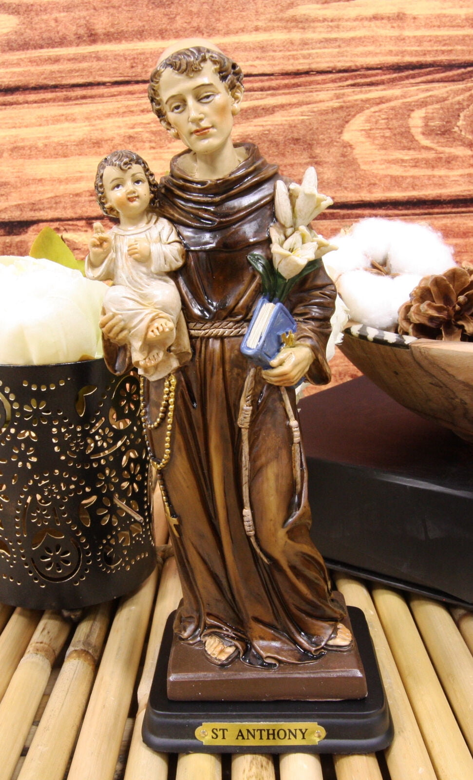 Saint Anthony of Padua Carrying Baby Jesus and Lily Flowers Statue 8.25 ...