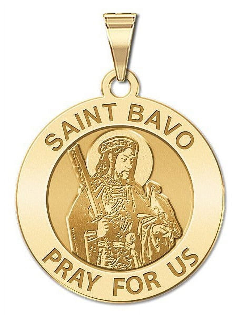Saint Bavo Religious Medal - 2/3 Inch Size of Dime, Solid 14K Yellow ...