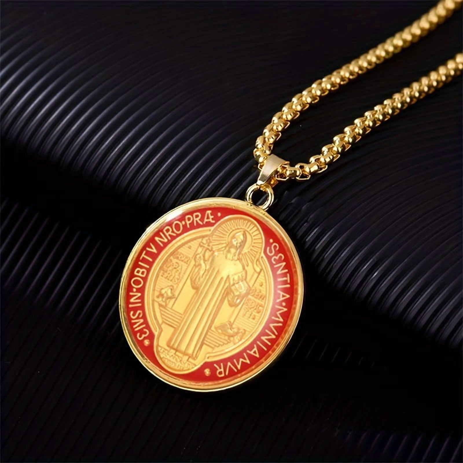 Saint Benedict Medal Necklace 14K Yellow Gold Chains Two-sided Catholic ...